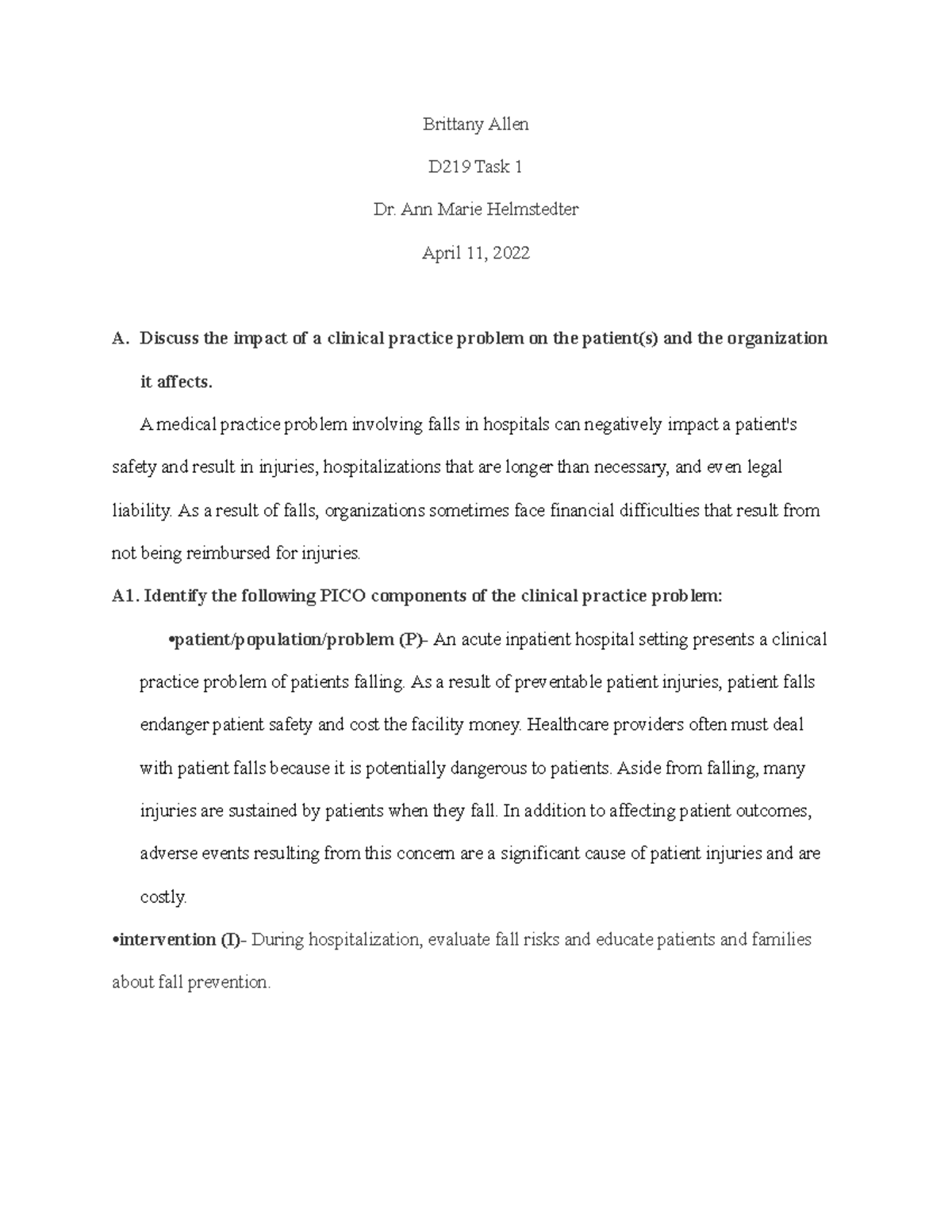 Task 1 2nd attempt D219 - healthcare informatics - Brittany Allen D219 ...