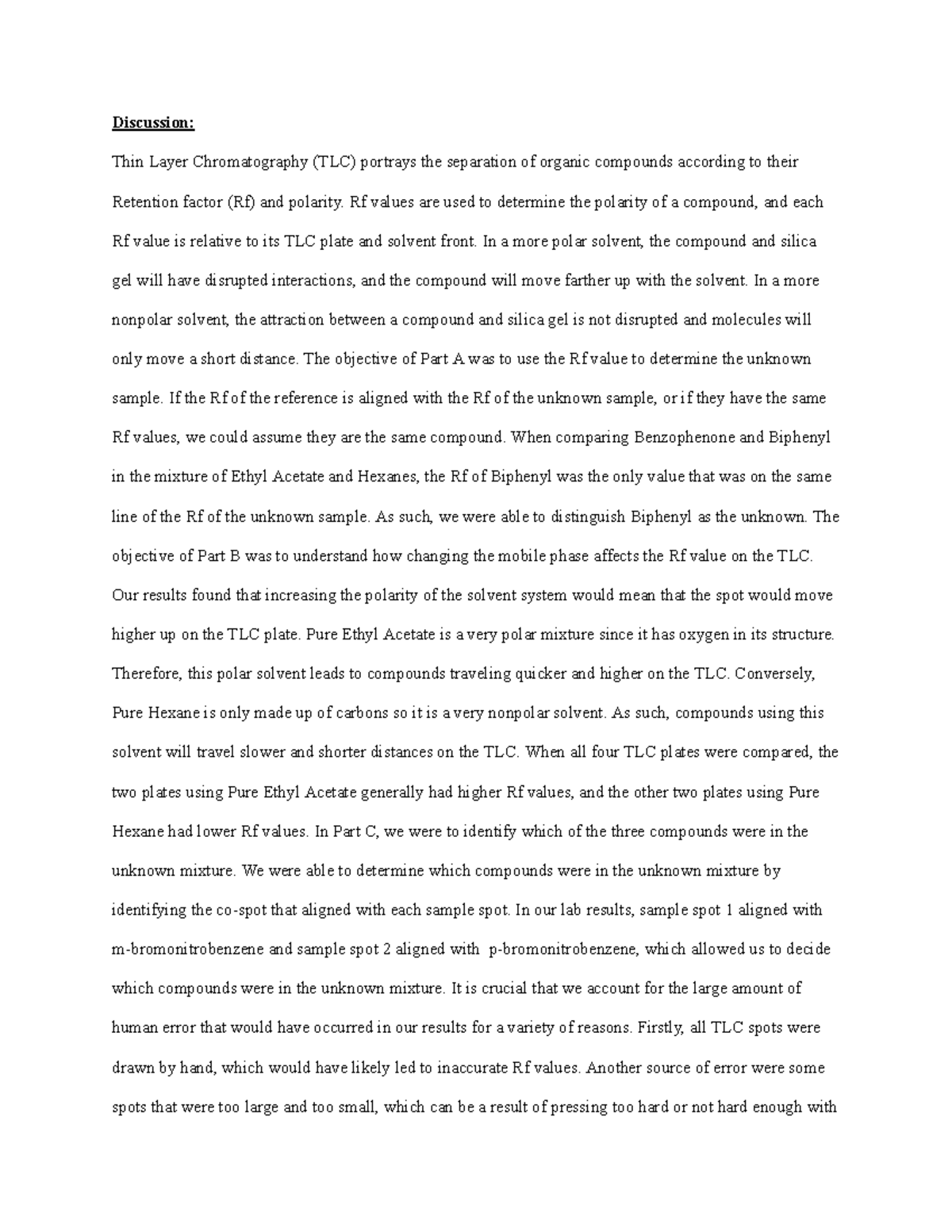 CHM1321 Lab 1 Discussion and References - Discussion: Thin Layer ...