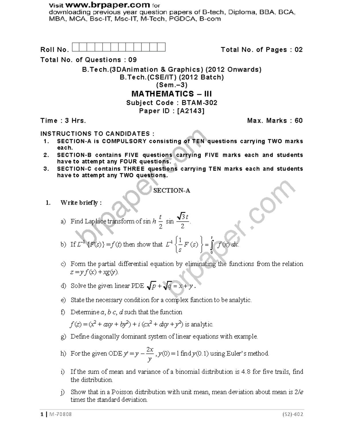 M3(3rd)Dec2015 - Discrete mathematics question paper - 1 | M-70808 (S2 ...