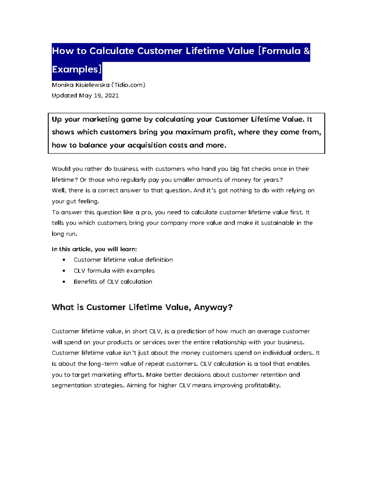 How to Calculate Customer Lifetime Value (Tidio) - How to Calculate ...