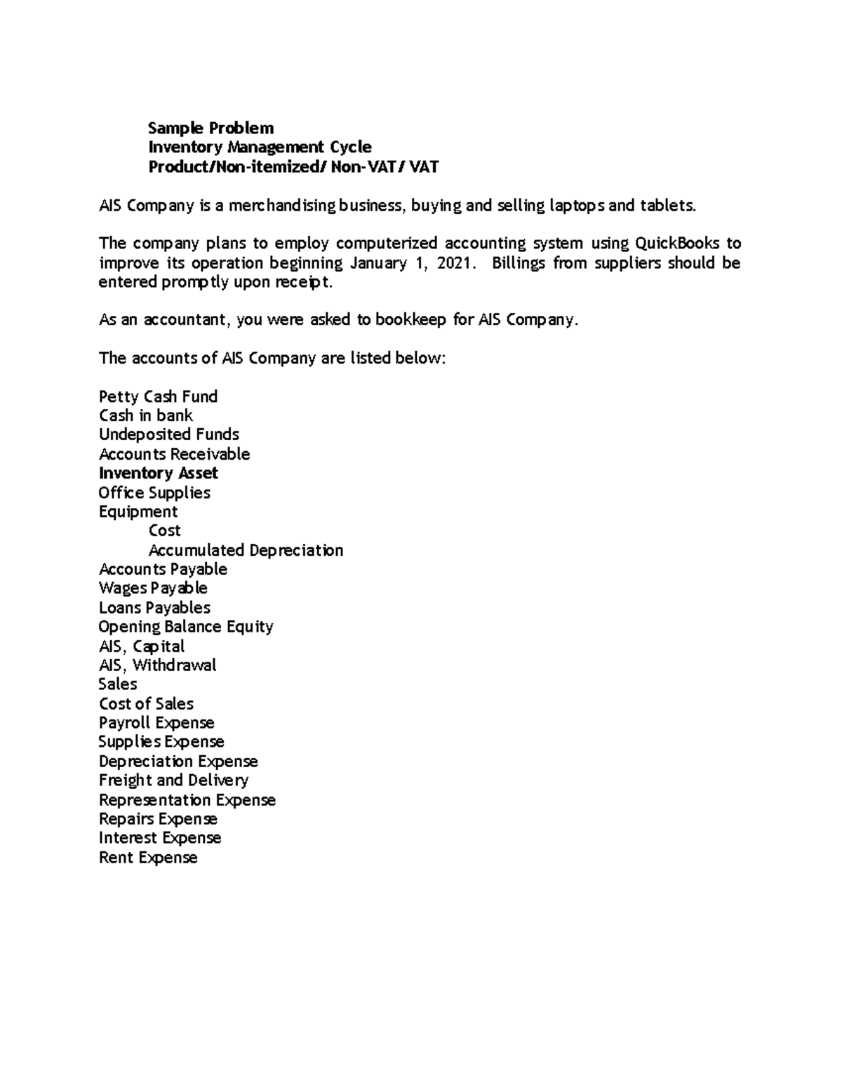 Practical Practice Problems for Accounting Information System ...