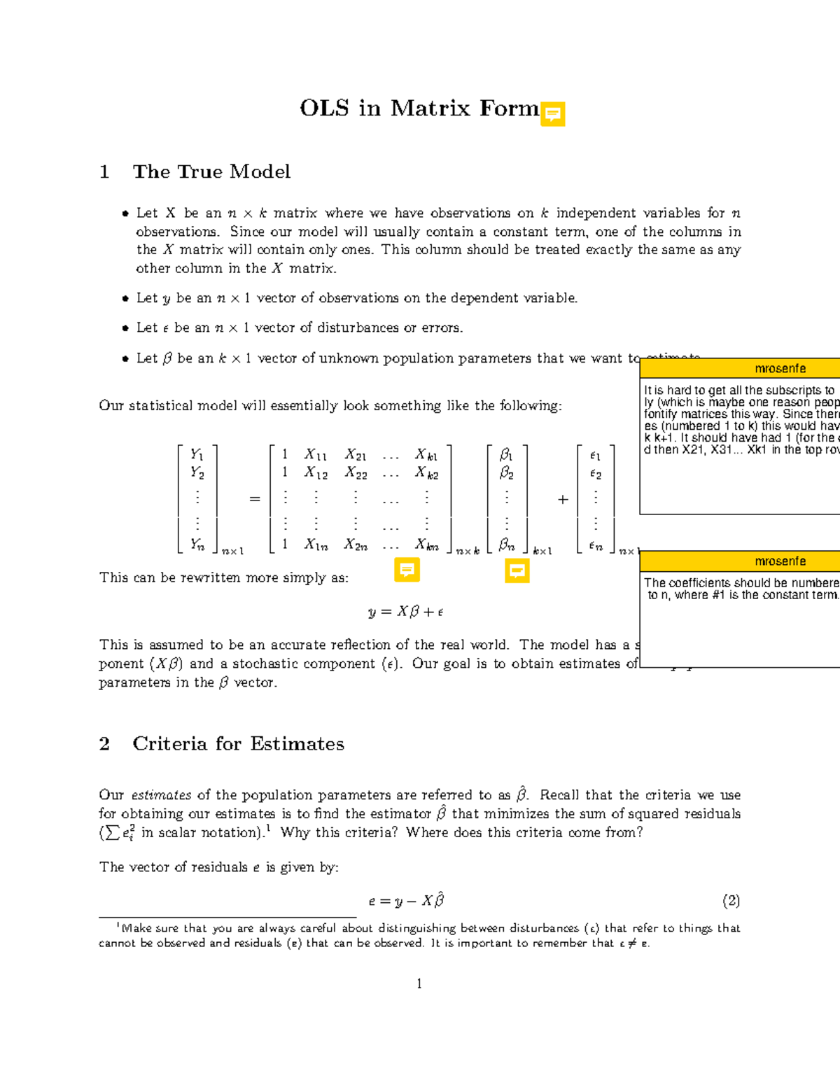 Matrix OLS - OLS in Matrix Form 1 The True Model Let X be an n × k matrix where we have ...