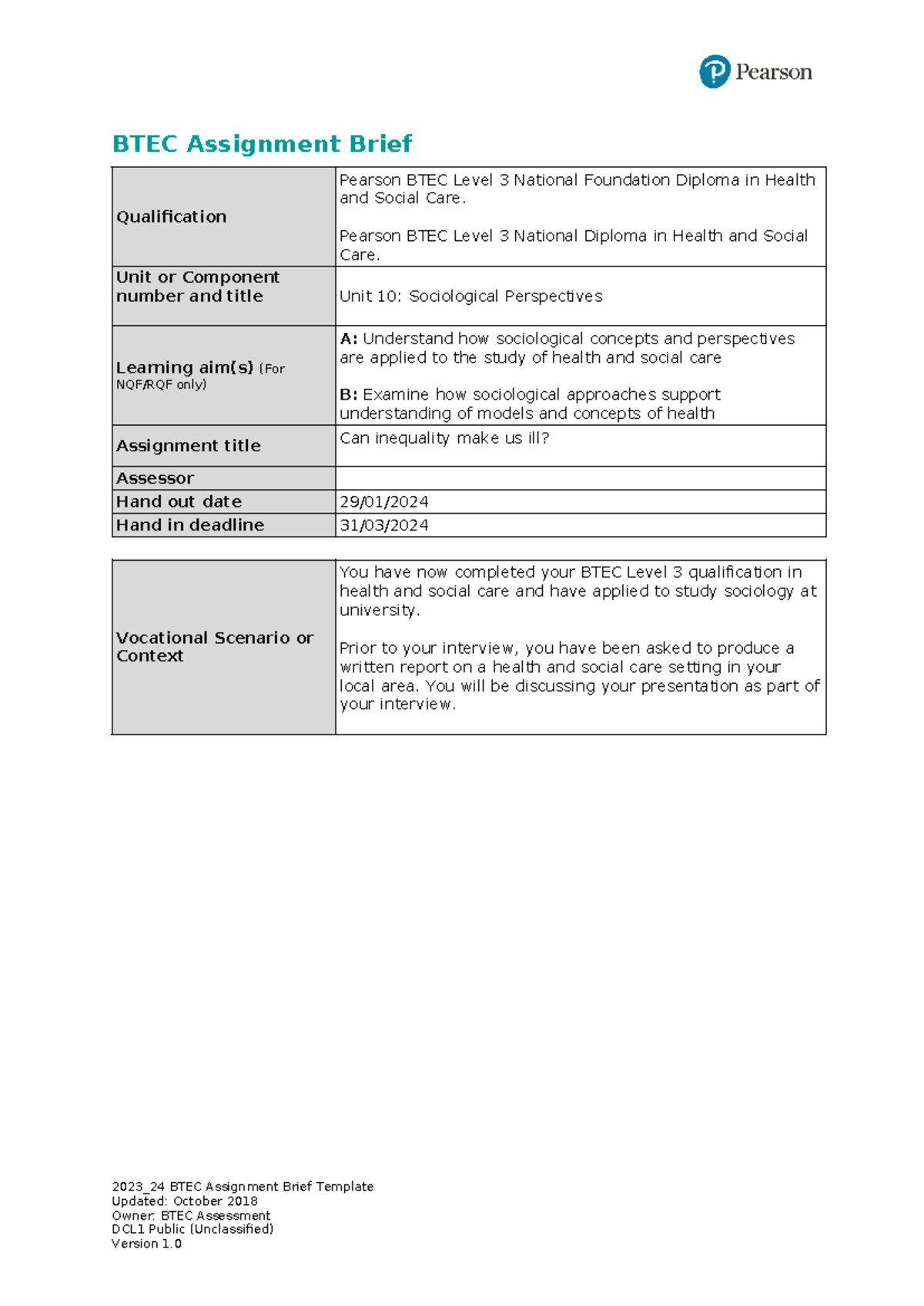 Unit 10 - Assignment Brief Task 1 - BTEC Assignment Brief Qualification ...