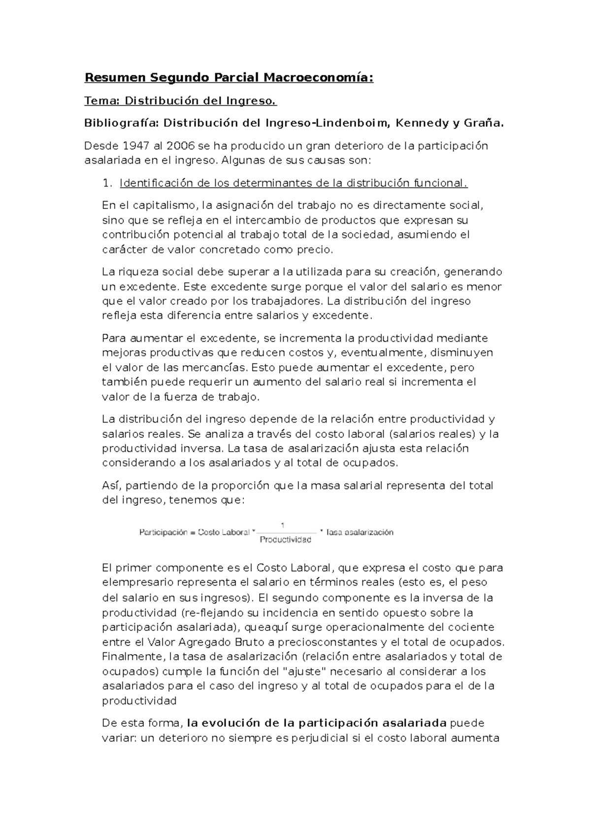 R2 - SSS - Resumen Segundo Parcial Macroeconomía: Tema: Distribución ...