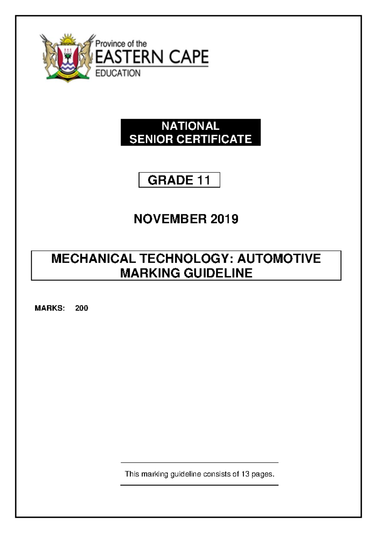 MECH TECH GR11 MEMO NOV2019 Auto English - NATIONAL SENIOR CERTIFICATE ...