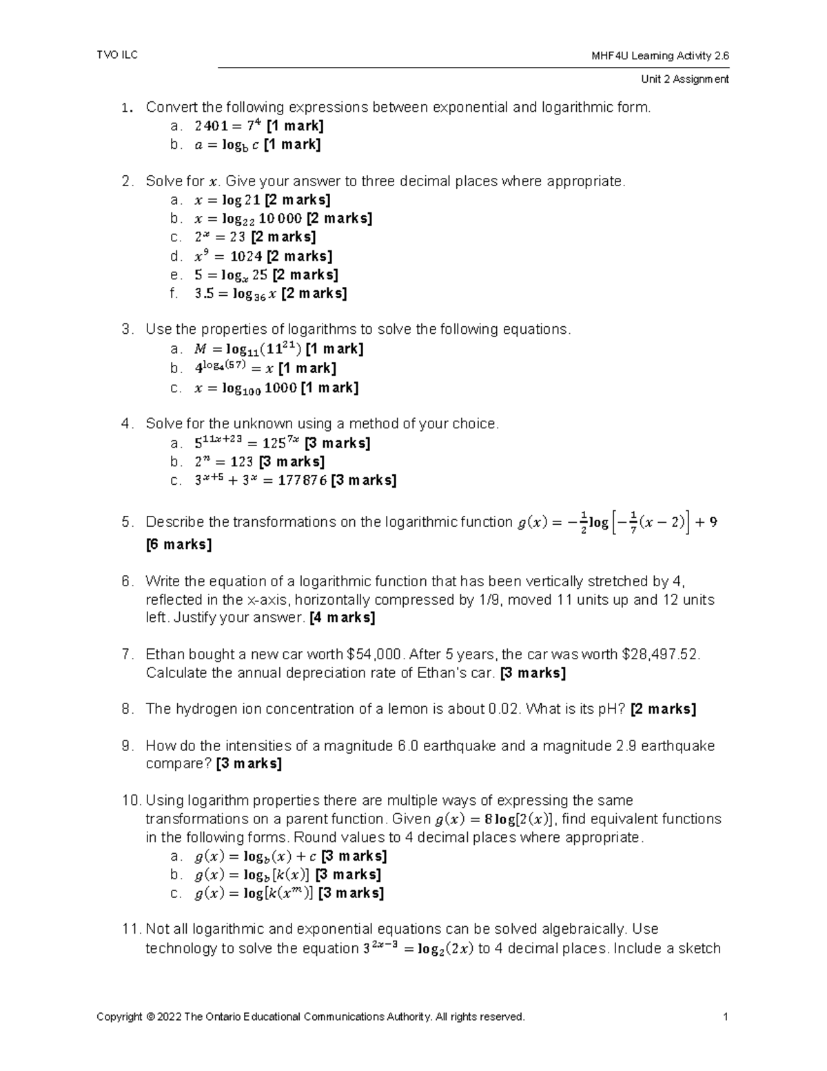 Mhf4u assi#2 not solution - MHF4U Learning Activity 2. Unit 2 ...