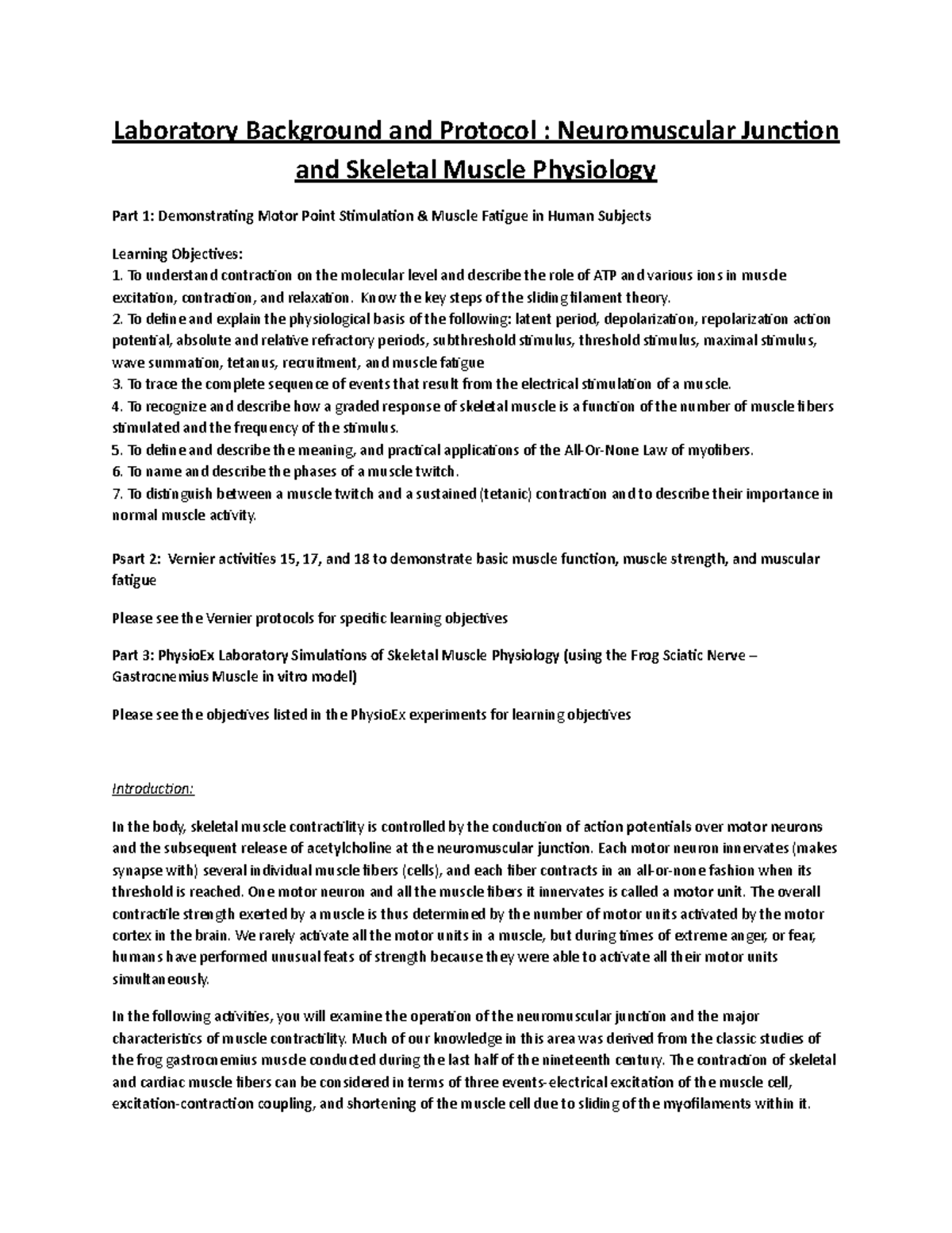 Physiology lab protocol for skeletal muscle physiology.F17 - Laboratory ...