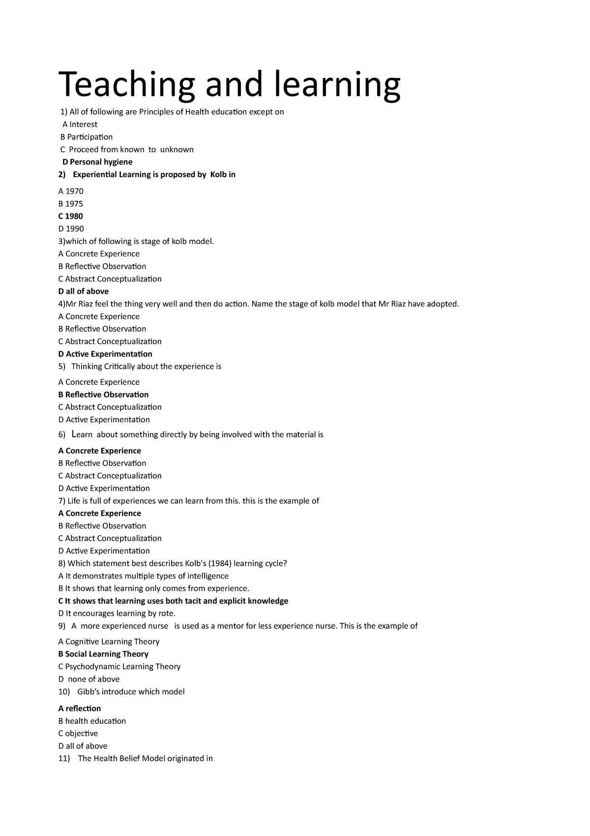 {01) Teaching Learning and Principle 1 - Teaching and learning All of ...