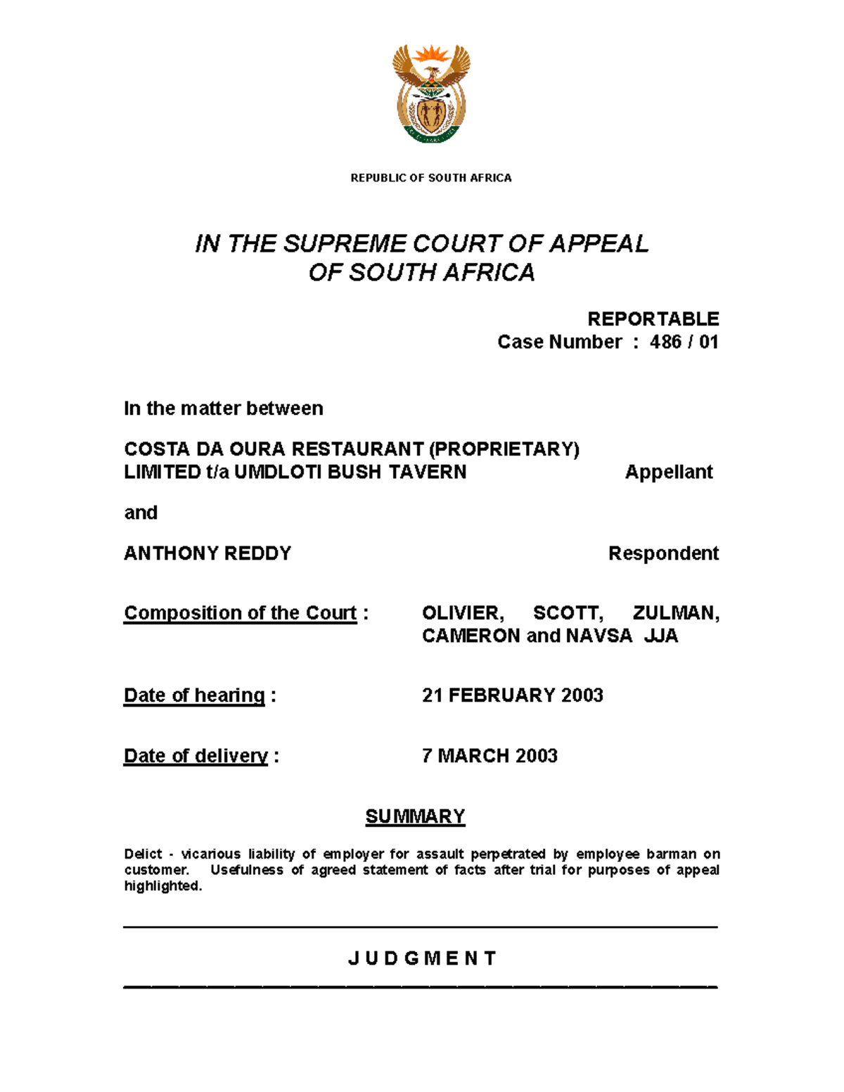 Costa 20Da 20Oura 281 29 - REPUBLIC OF SOUTH AFRICA IN THE SUPREME ...