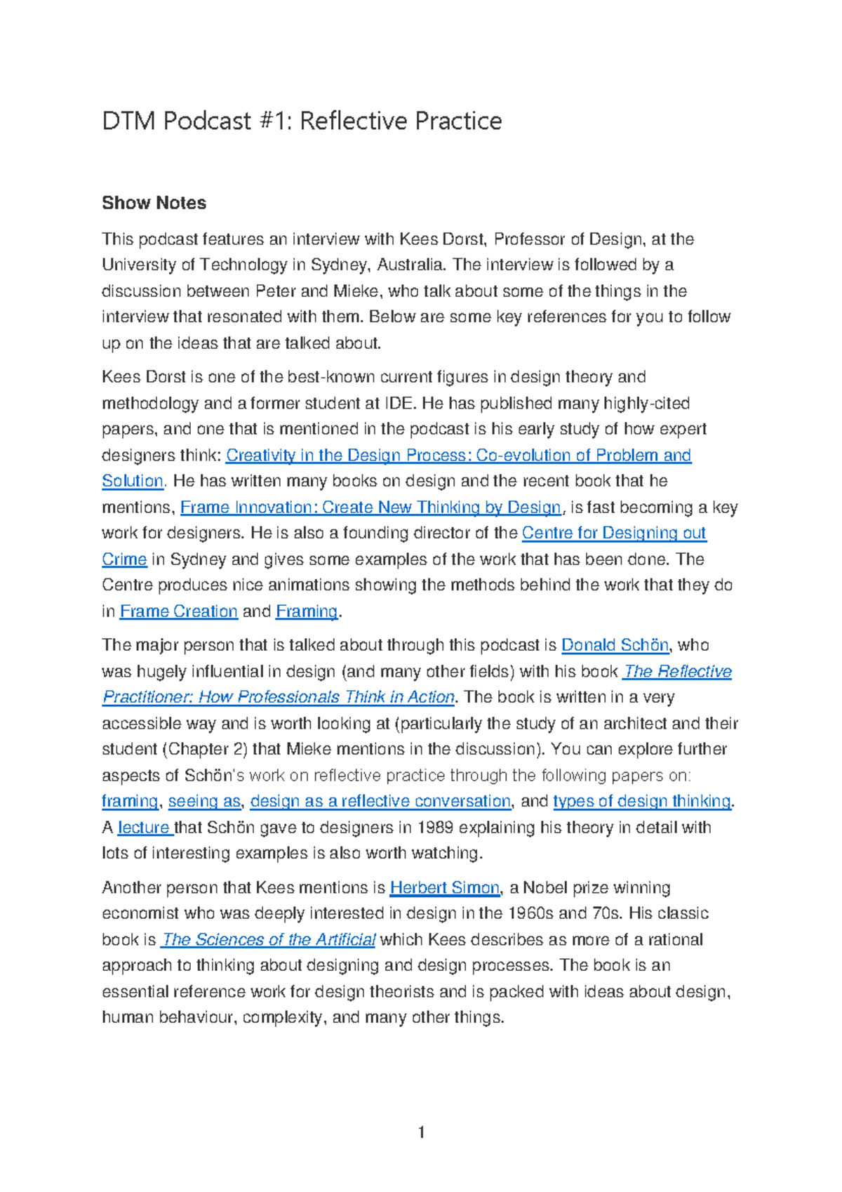 DTM Podcast Notes - DTM Podcast #1: Reflective Practice Show Notes This ...