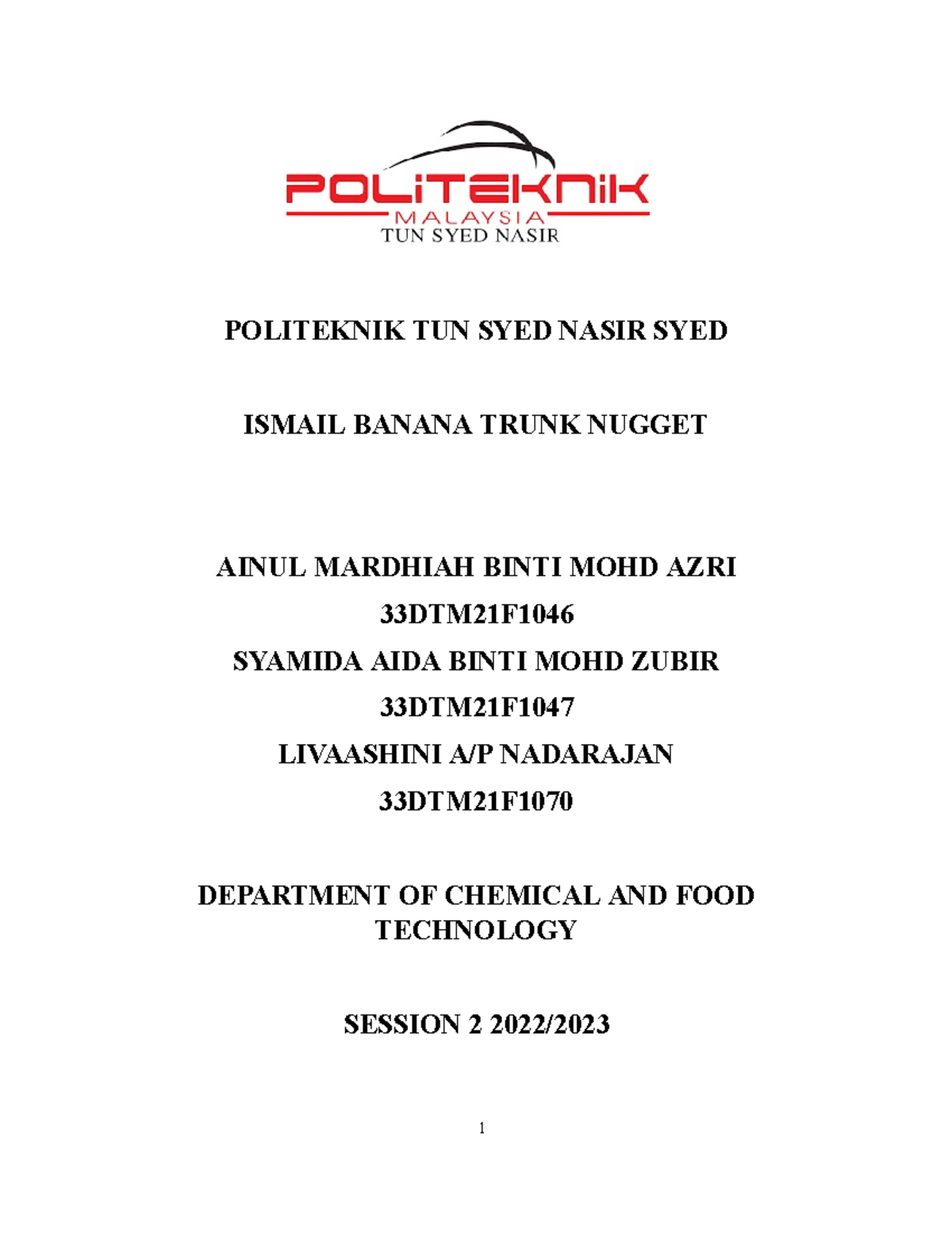 Report Product innovation - POLITEKNIK TUN SYED NASIR SYED ISMAIL ...