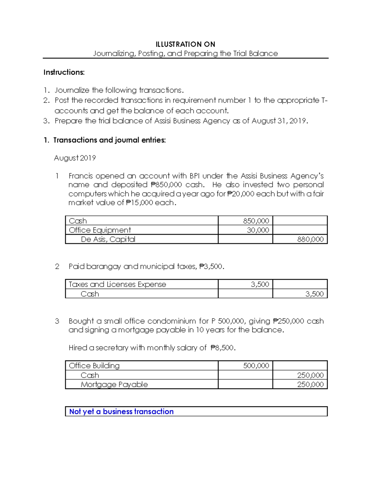 5. Illustration - Journalizing, Posting, AND Trial Balance - Assisi ...
