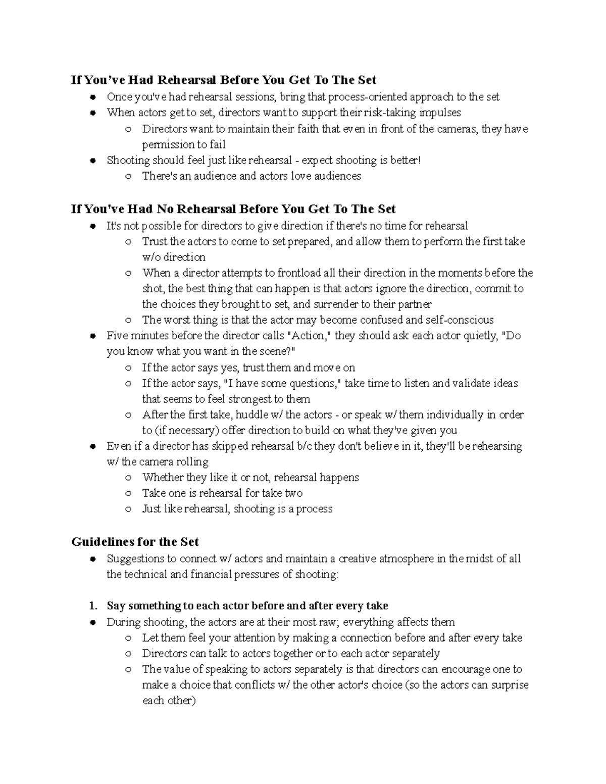 Ch. 10 - Shooting - Notes from "Directing Actors" by Judith Weston - If ...
