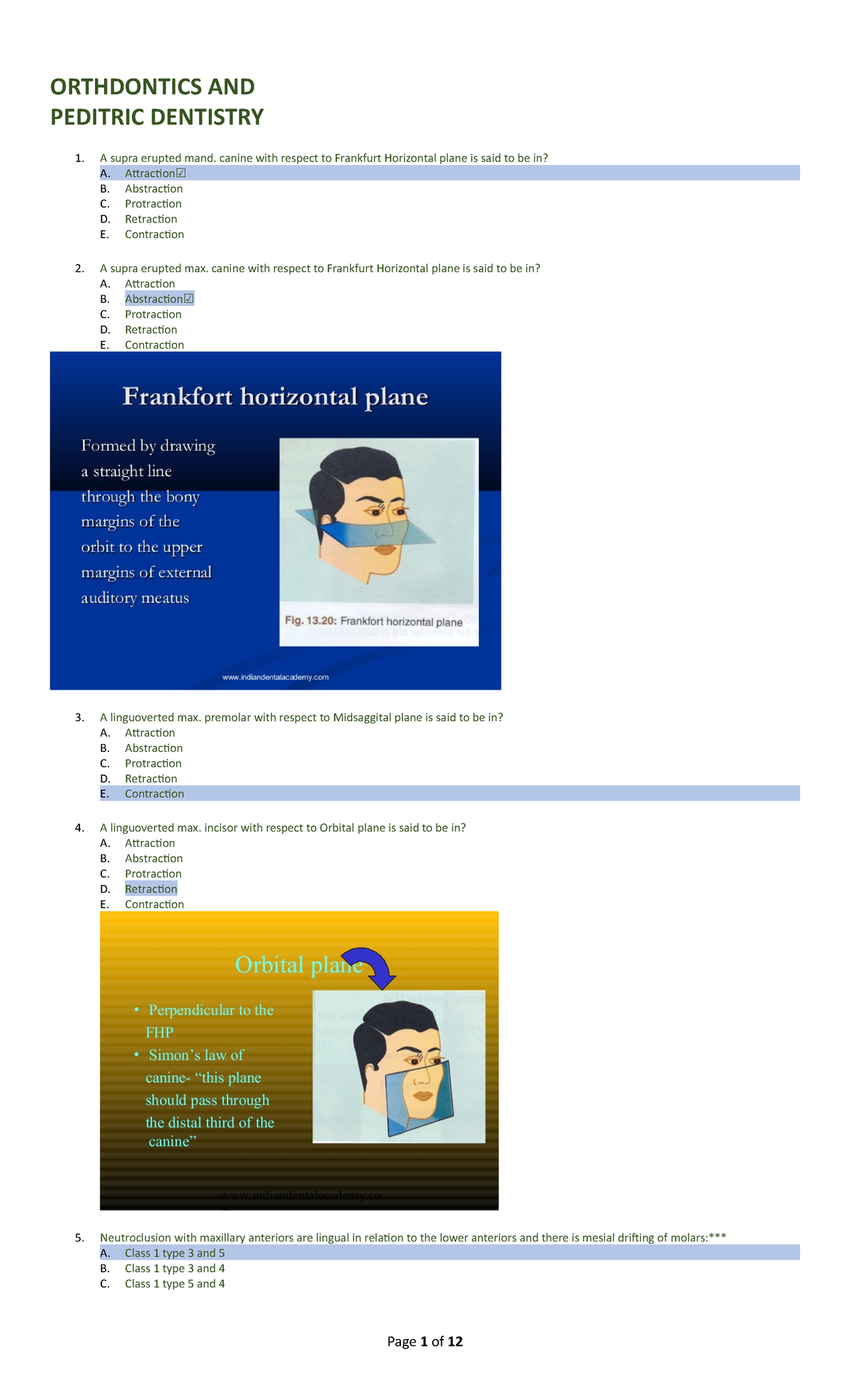 Exam 2018, questions and answers - ORTHDONTICS AND PEDITRIC DENTISTRY 1 ...