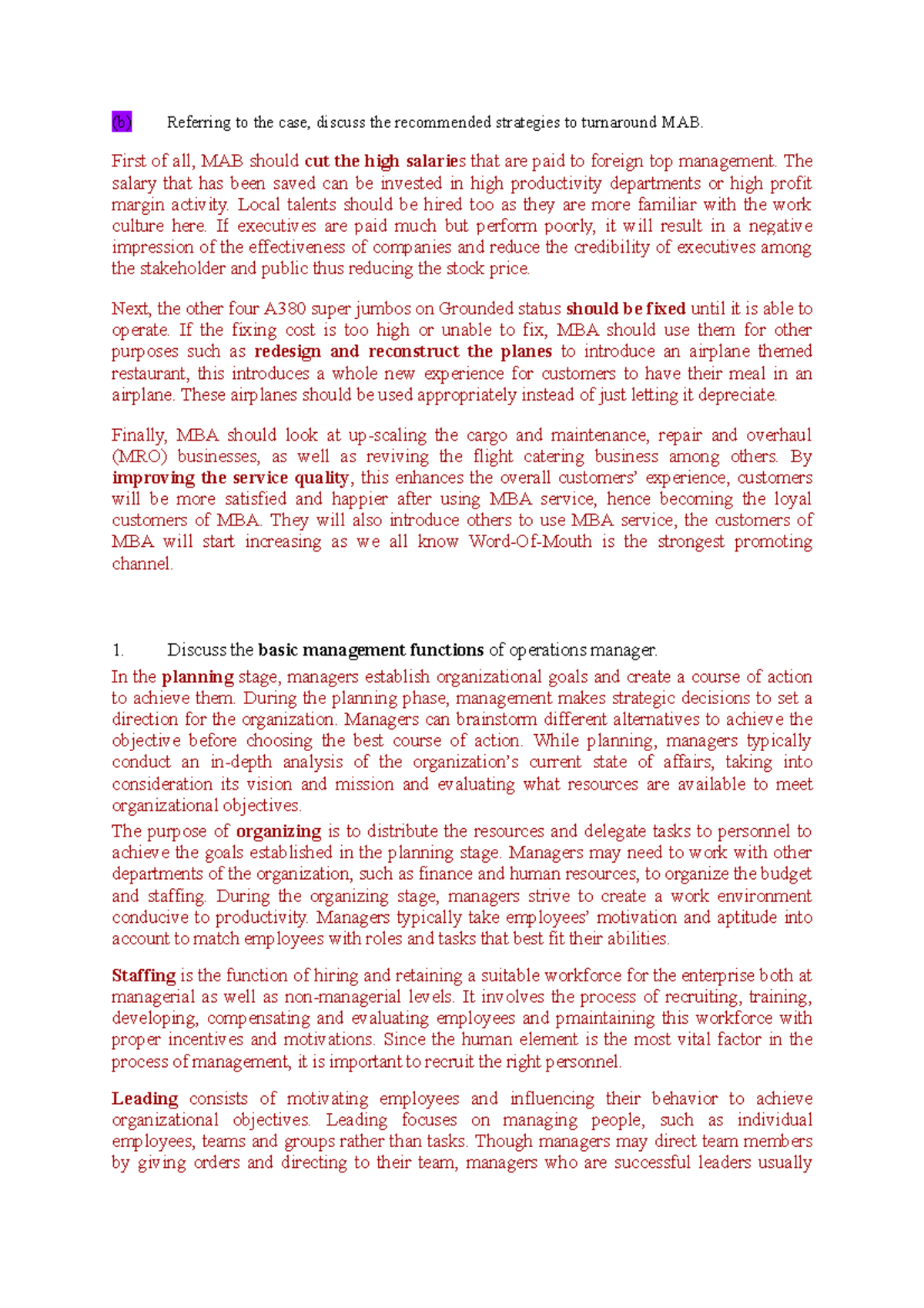 Om3 - tc - (b) Referring to the case, discuss the recommended strategies to turnaround MAB ...