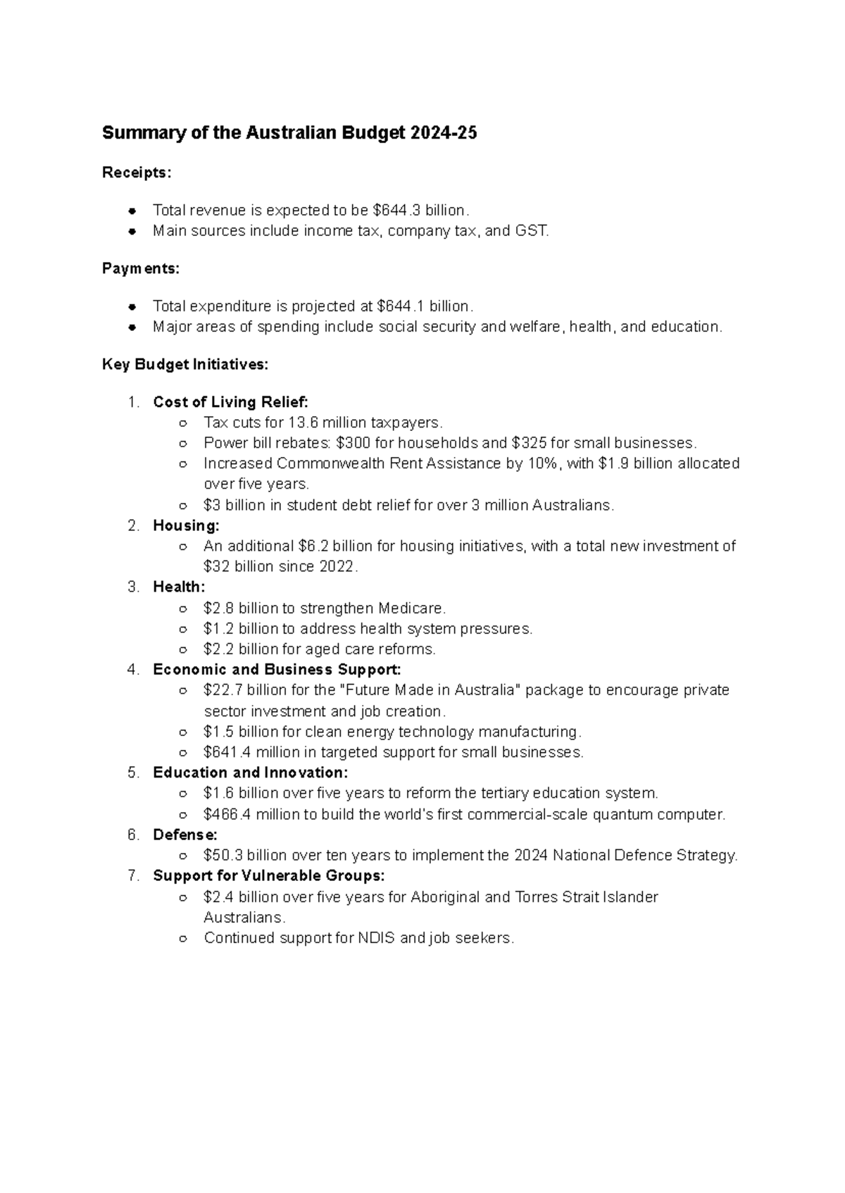 Summary of the Australian Budget 2024-25 - Summary of the Australian ...