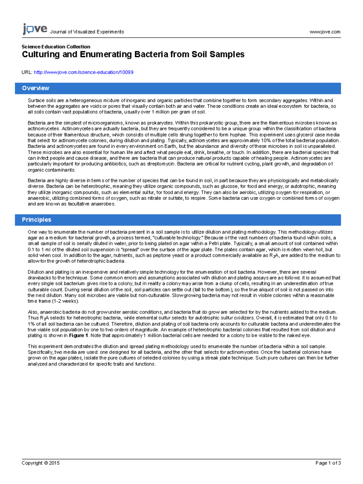Culturing and Enumerating Bacteria from Soil - Journal of Visualized ...