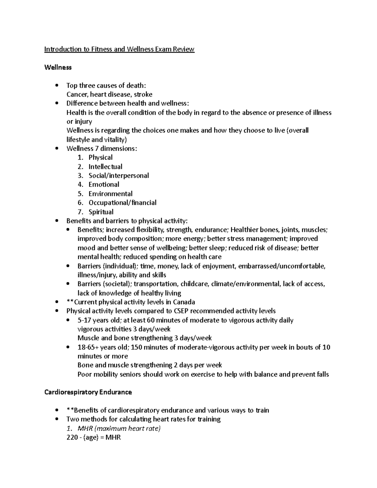 Introduction to Fitness and Wellness Exam Review - Introduction to ...