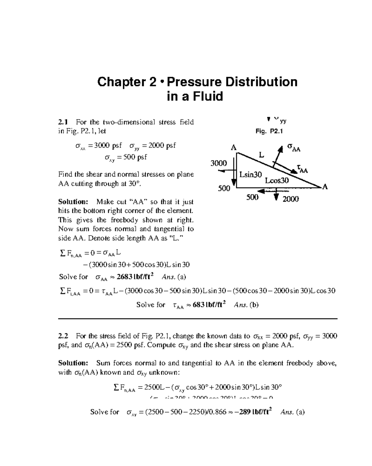 Pdfcoffee - bsbsha - Chapter 2 Pressure Distribution in a Fluid 2 For the twodimensional stress ...