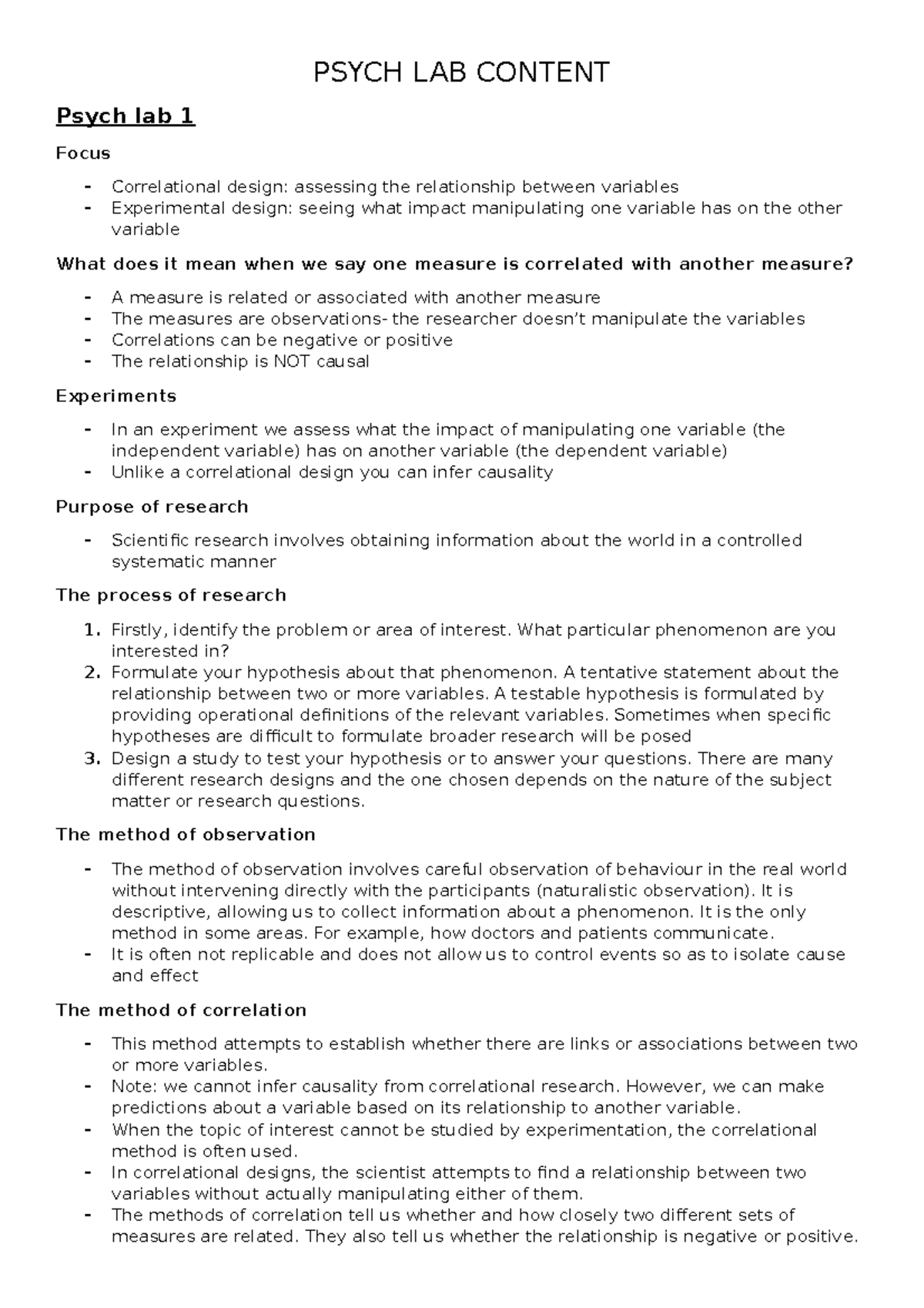 All psych lab content - PSYCH LAB CONTENT Psych lab 1 Focus ...