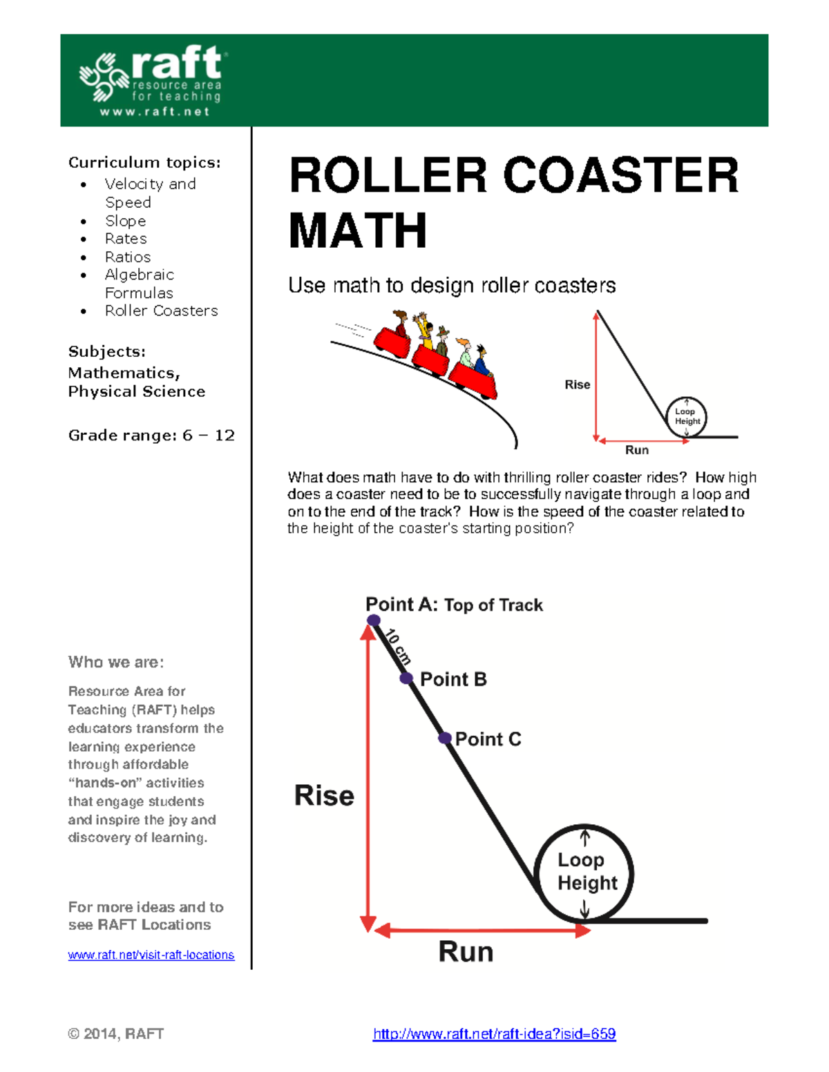 659 Roller Coaster Math - © 2014, RAFT raft/raft-idea?isid= Curriculum ...