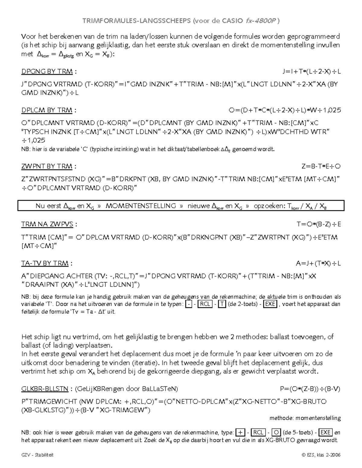 GZV STAB form trim - samenvatting - TRIMFORMULES-LANGSSCHEEPS (voor de ...