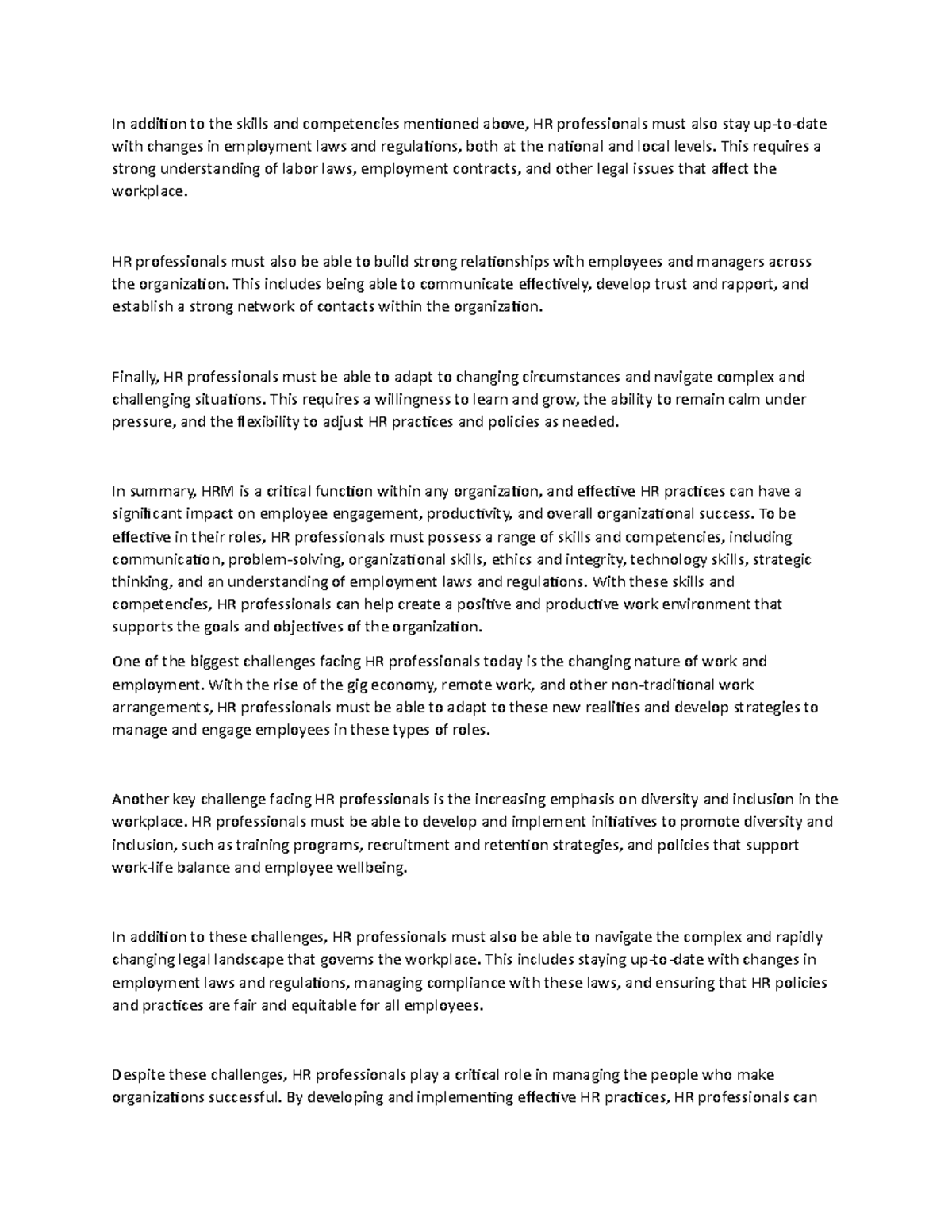 HR - Discussion about human resources management - In addition to the skills and competencies ...