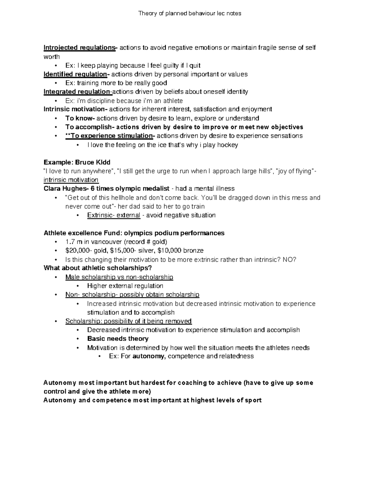 Theory of planned behaviour lec notes - Introjected regulations ...