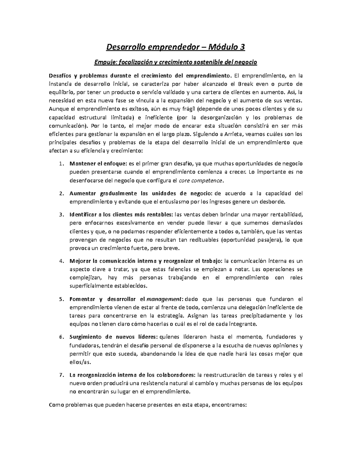 Desarrollo emprendedor-Módulo 3 - Desarrollo emprendedor – Módulo 3 Empuje: focalización y - Studocu