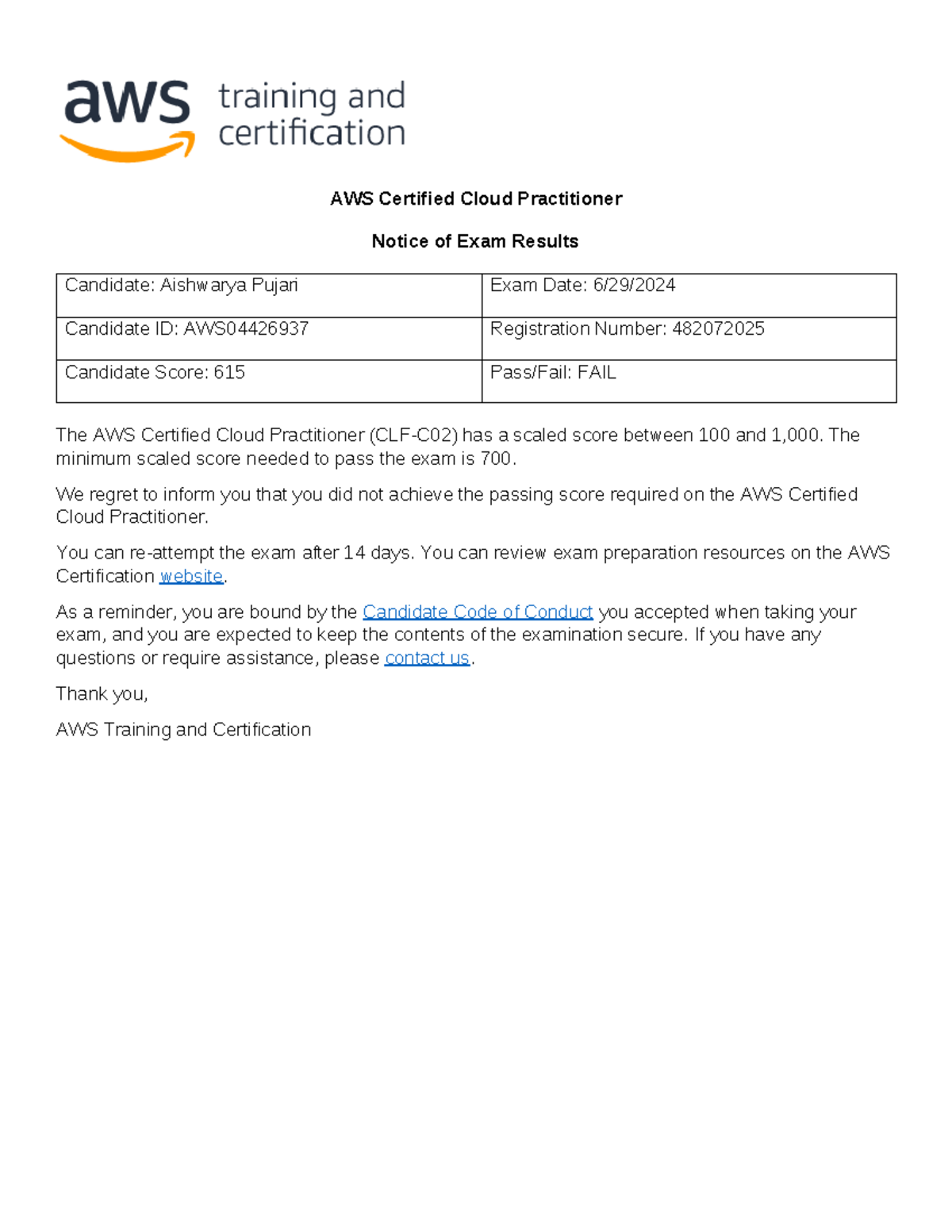 AWS Certified Cloud Practitioner - The minimum scaled score needed to ...