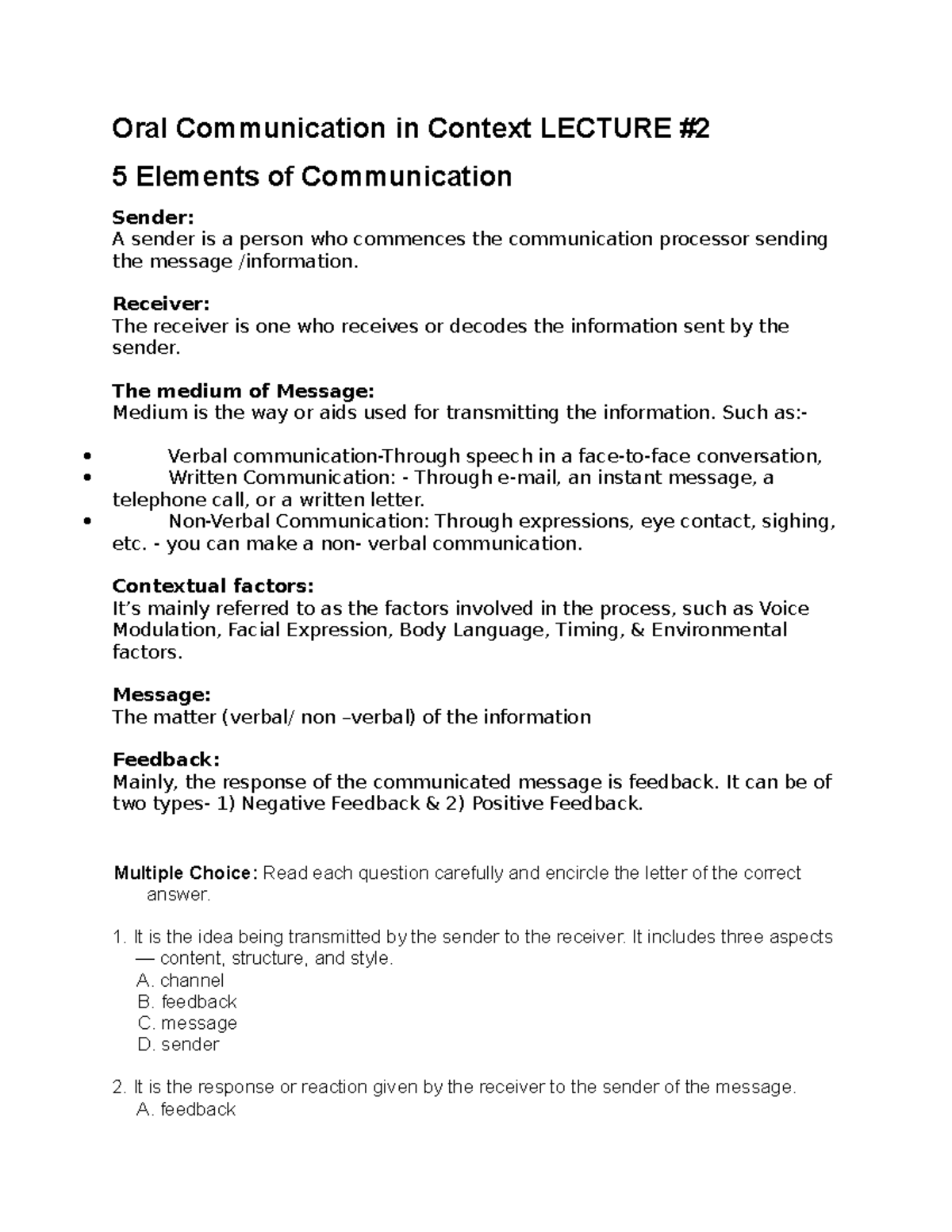 Oral-Comm - Lecture No. 2 for OCIC - STEM 2A FOR ALL SHS STUDENTS ...