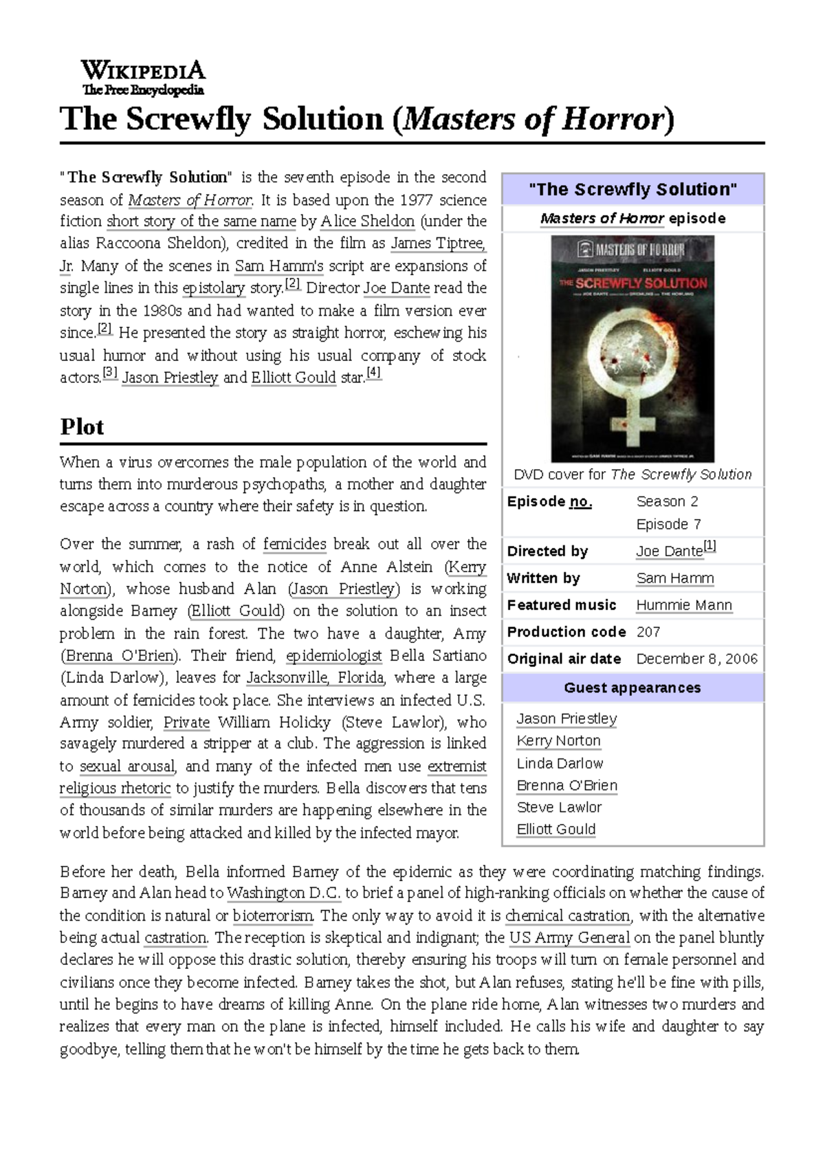The Screwfly Solution (Masters of Horror) - "The Screwfly Solution ...
