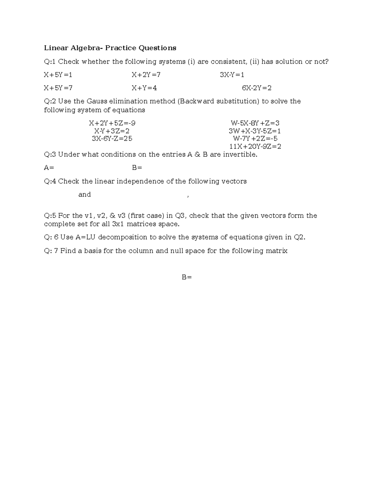 Linear Algebra Questions Linear Algebra Practice Questions Q 1 Check linear-algebra-questions-linear-algebra-practice-questions-q-1-check