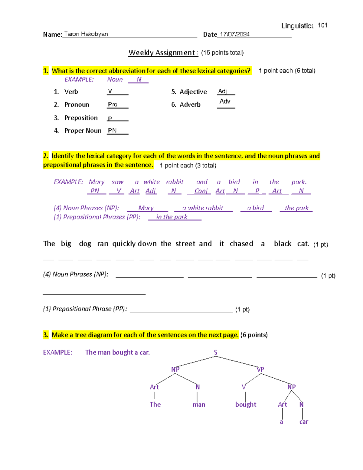 Syntax Assignment - this is an amazing thing - Linguistics 1 - Studocu