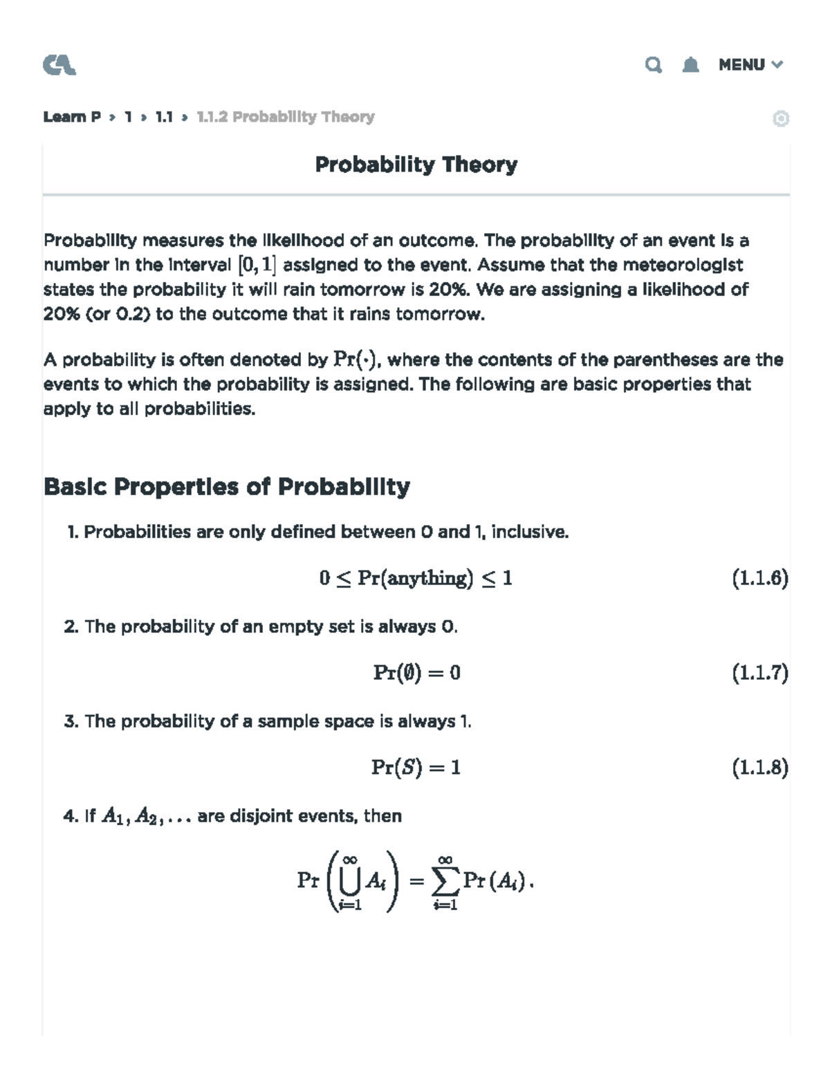 1 - stats - MENU V Learn P 1 1 1.1 Probability Theory Probability ...