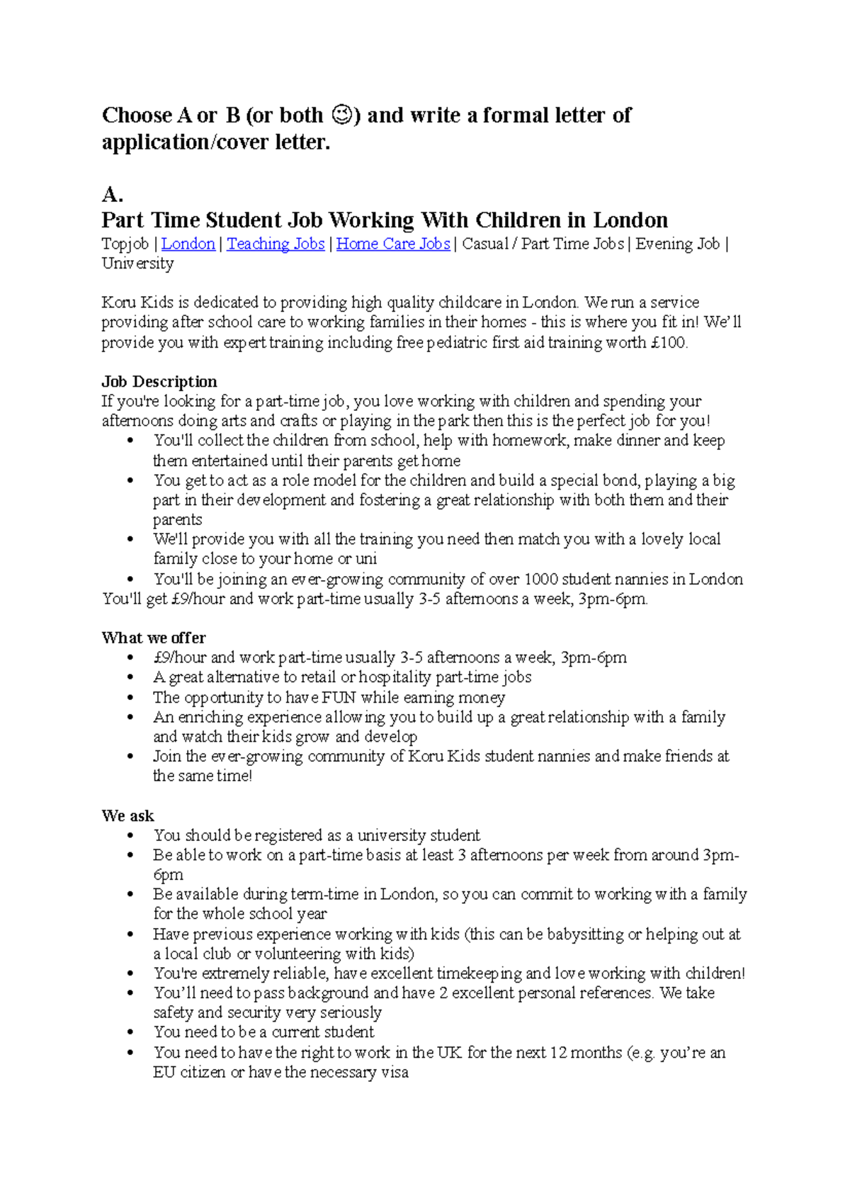 Assignments letter of application - Choose A or B (or both 🐀) and write ...