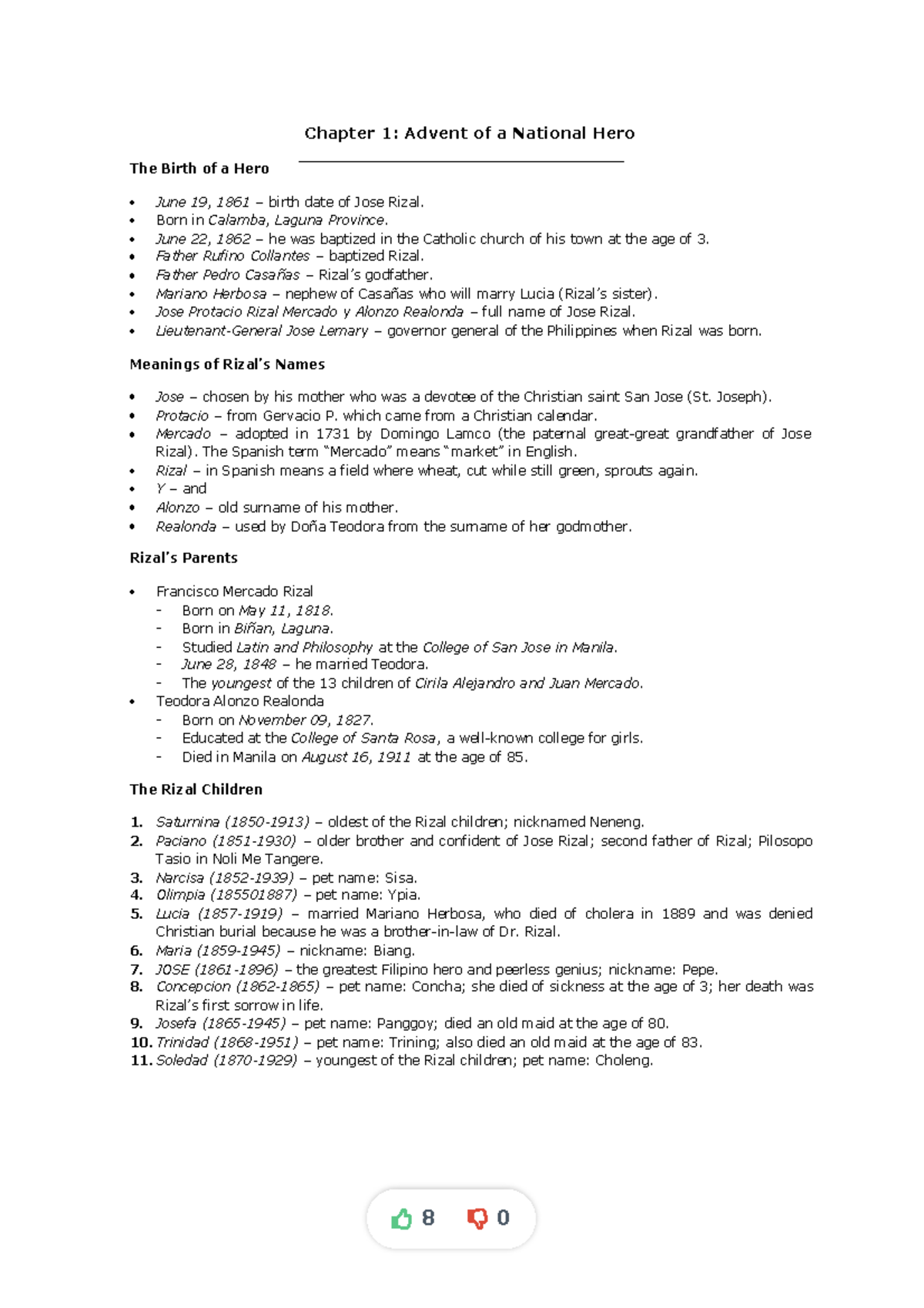 348564308-rizal-summaries-chapter-1-13 - Chapter 1: Advent of a National Hero The Birth of a ...