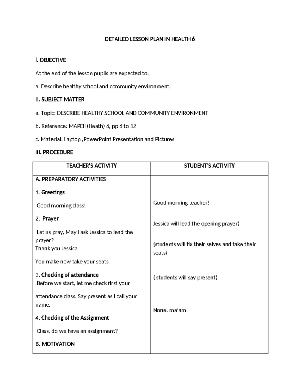 DLP( Describe healthy school and community environment) - DETAILED ...