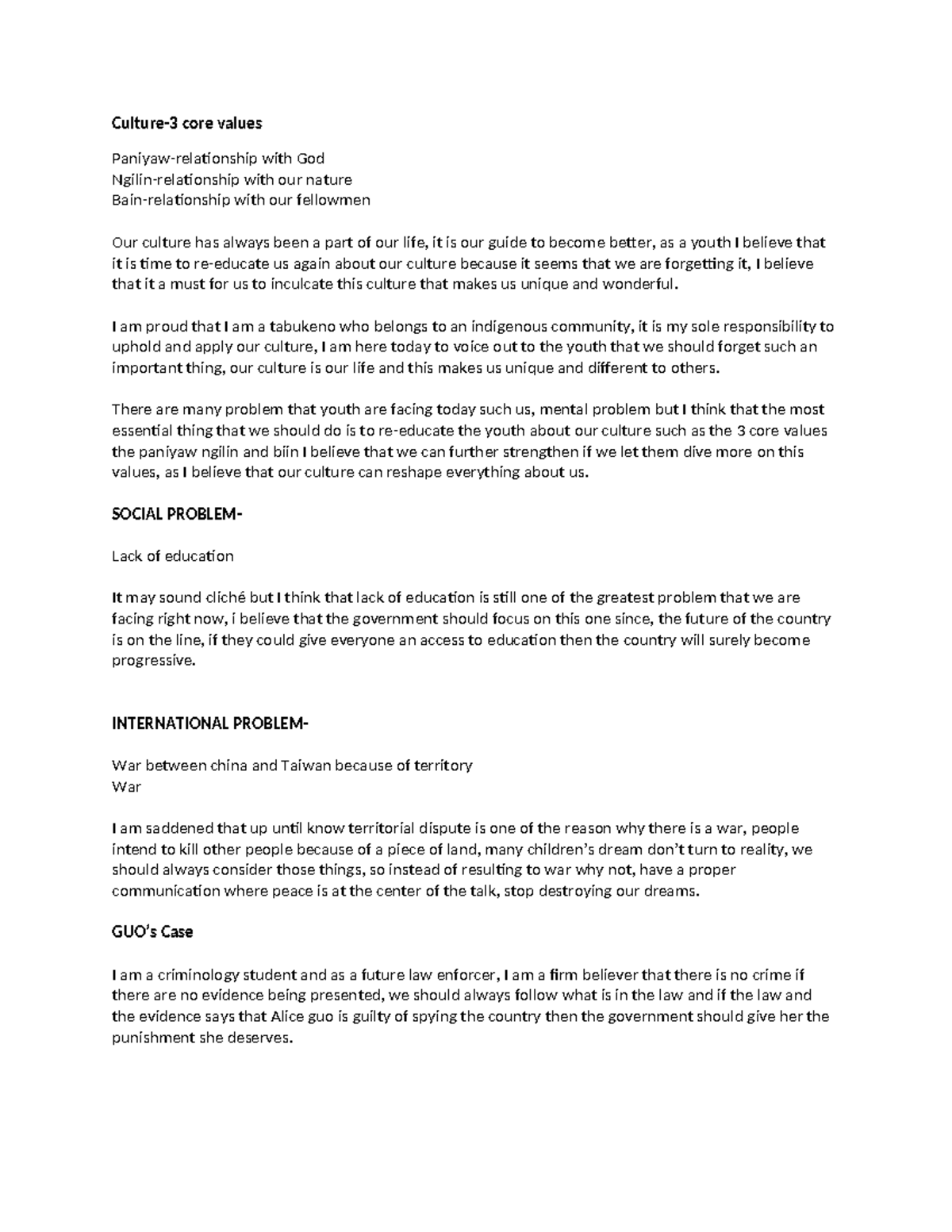 Pageant q and a V - sample - Culture-3 core values Paniyaw-relationship ...