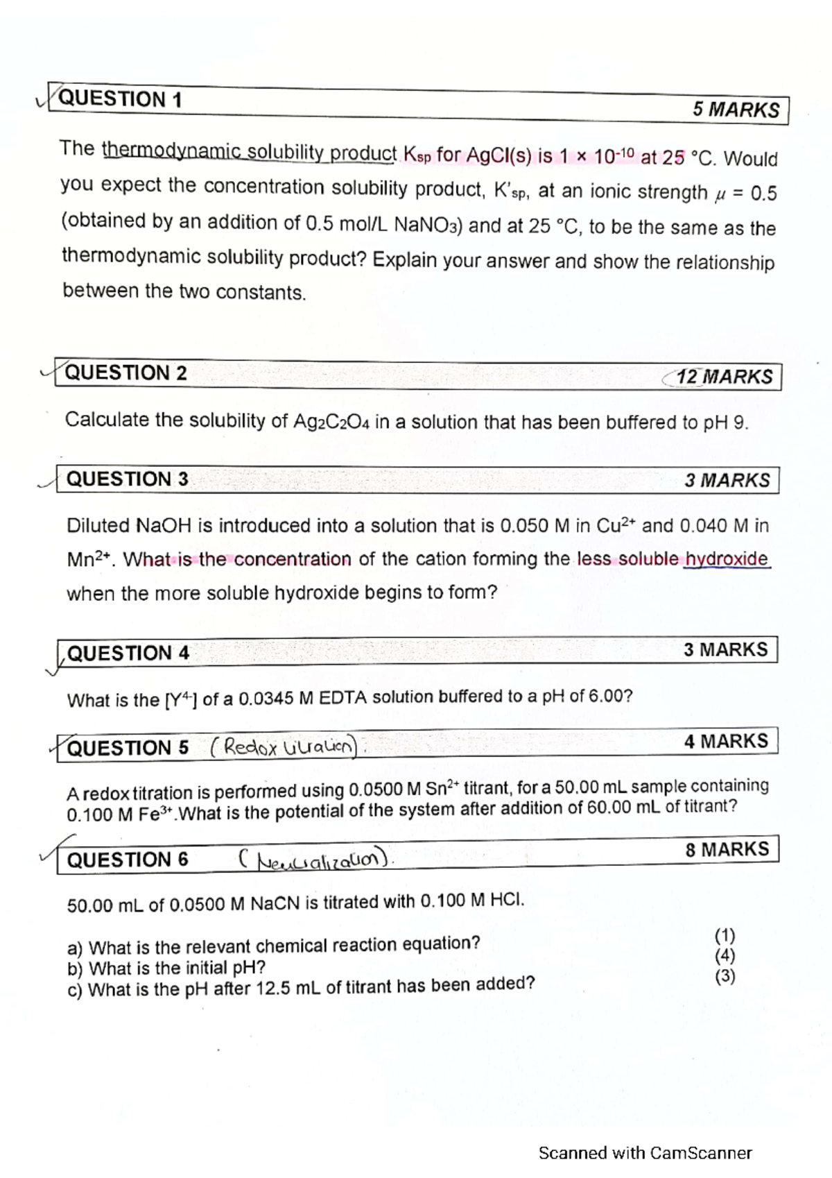 Past Exam Paper 1 - CMY 283 - Studocu