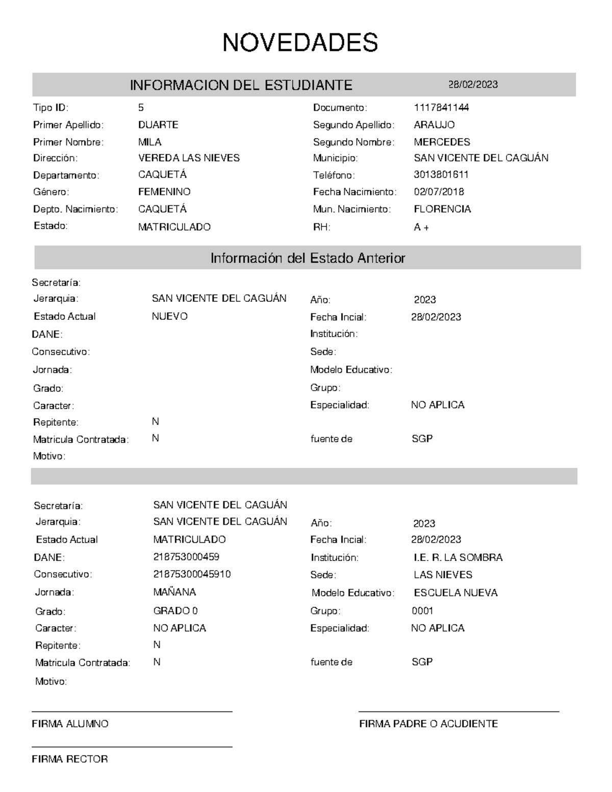 Nieves o - Xxxxxf - Información del Estado Anterior Secretaría: DANE: Consecutivo: Año: 2023 ...