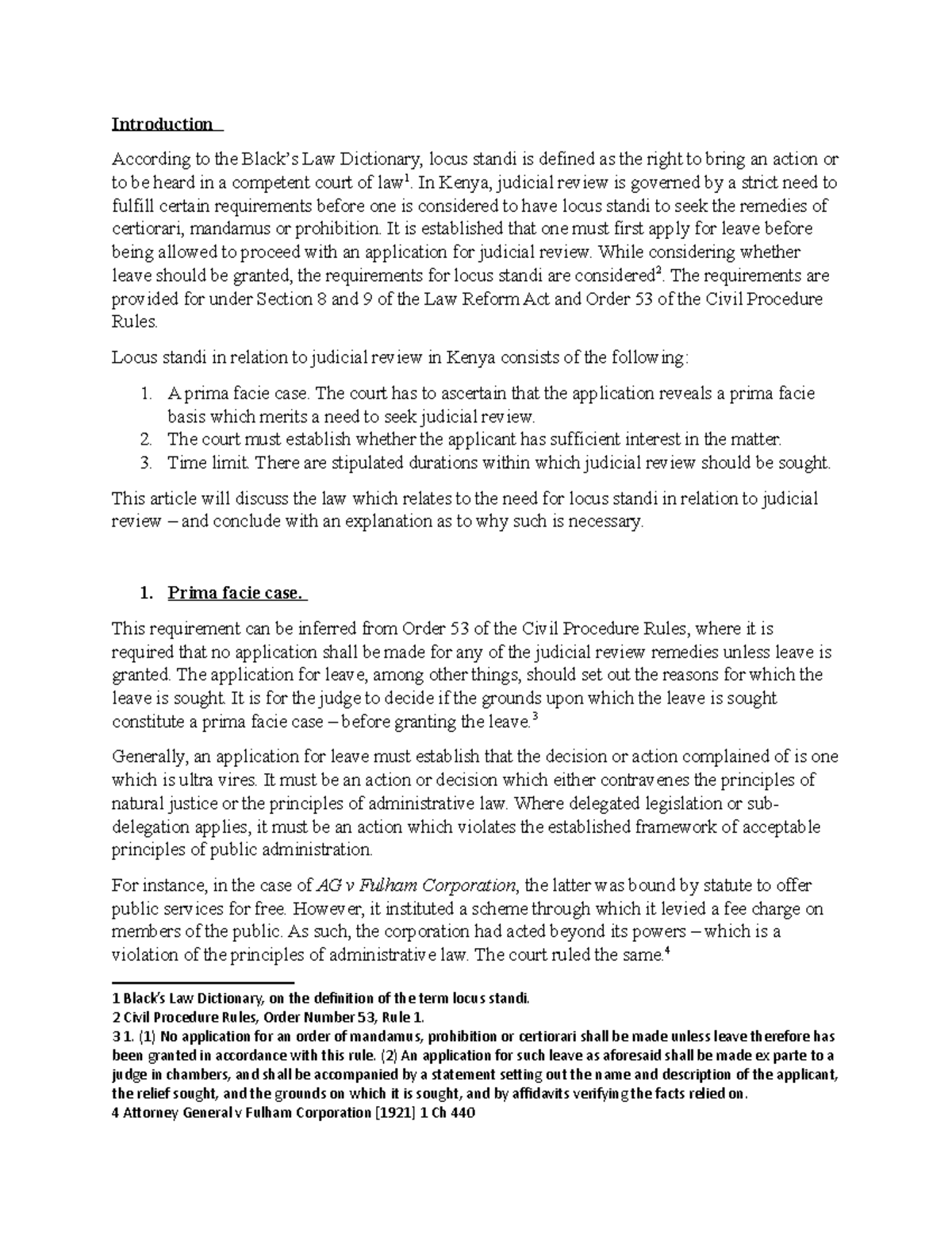 Locus Standi IN Judicil Review Article - Introduction According to the ...