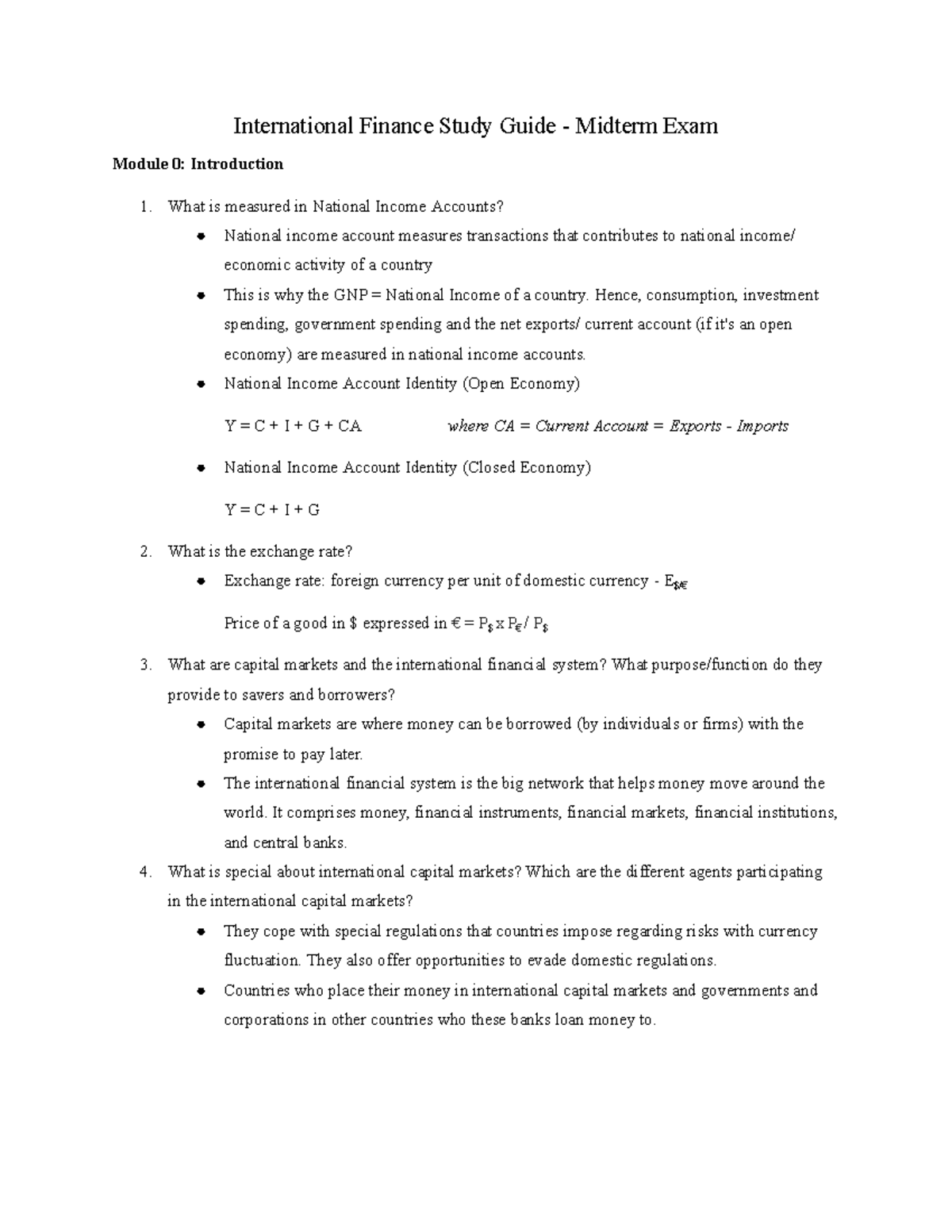 Int. Finance - Study Guide - International Finance Study Guide ...
