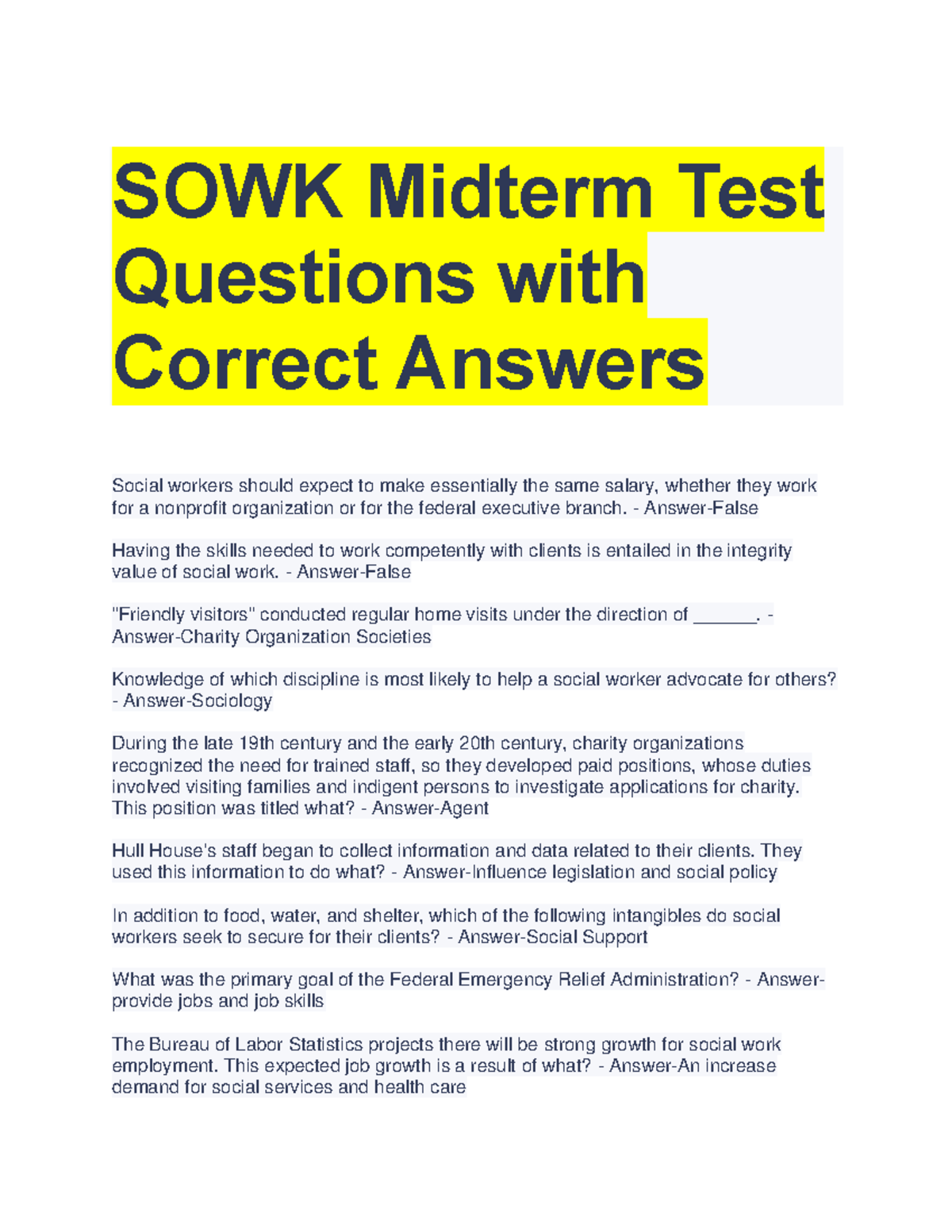 SOWK Midterm Test Questions with Correct Answers - SOWK Midterm Test ...