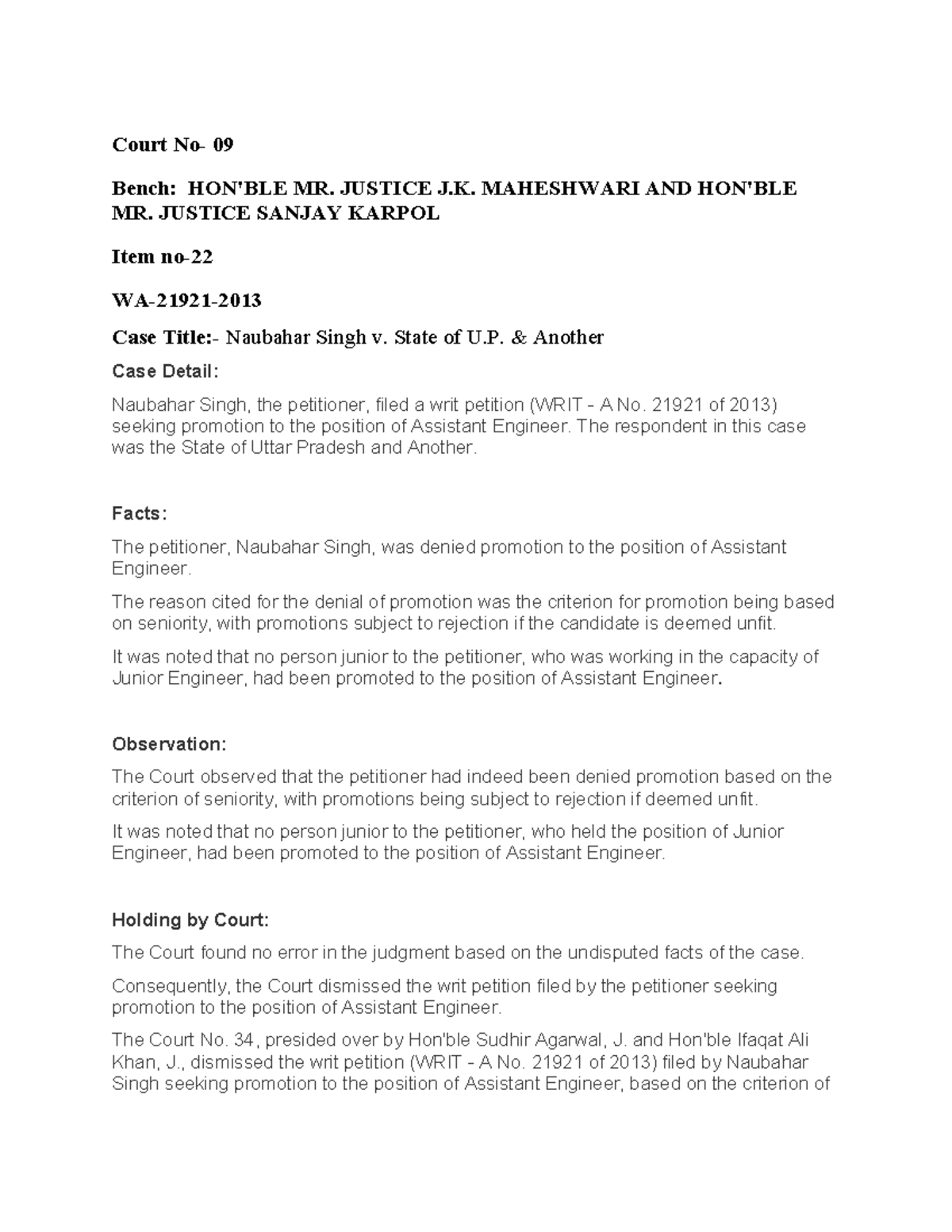 Brief 21-22 - Court No- 09 Bench: HON'BLE MR. JUSTICE J. MAHESHWARI AND ...