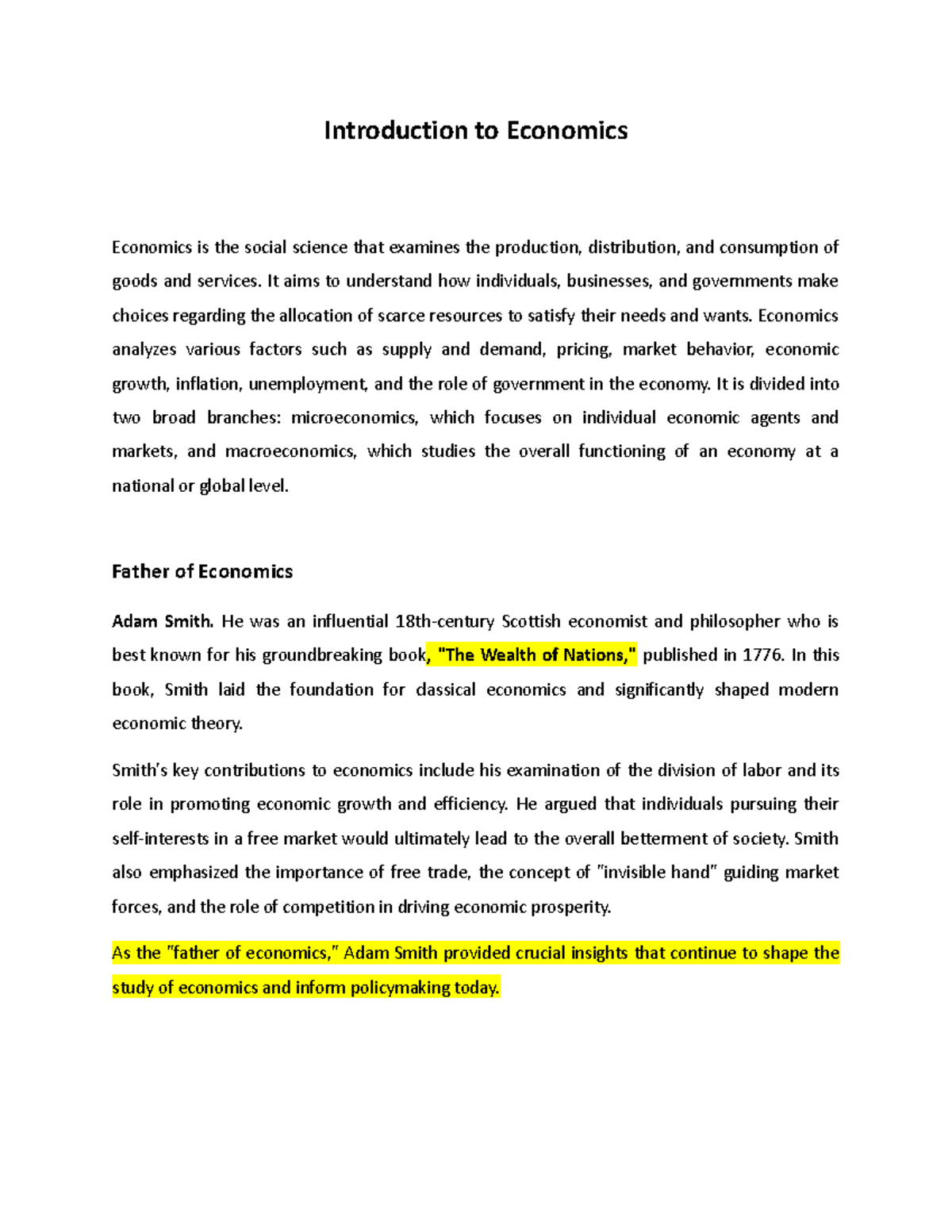 Introduction to Economics-Lecture notes - Introduction to Economics ...