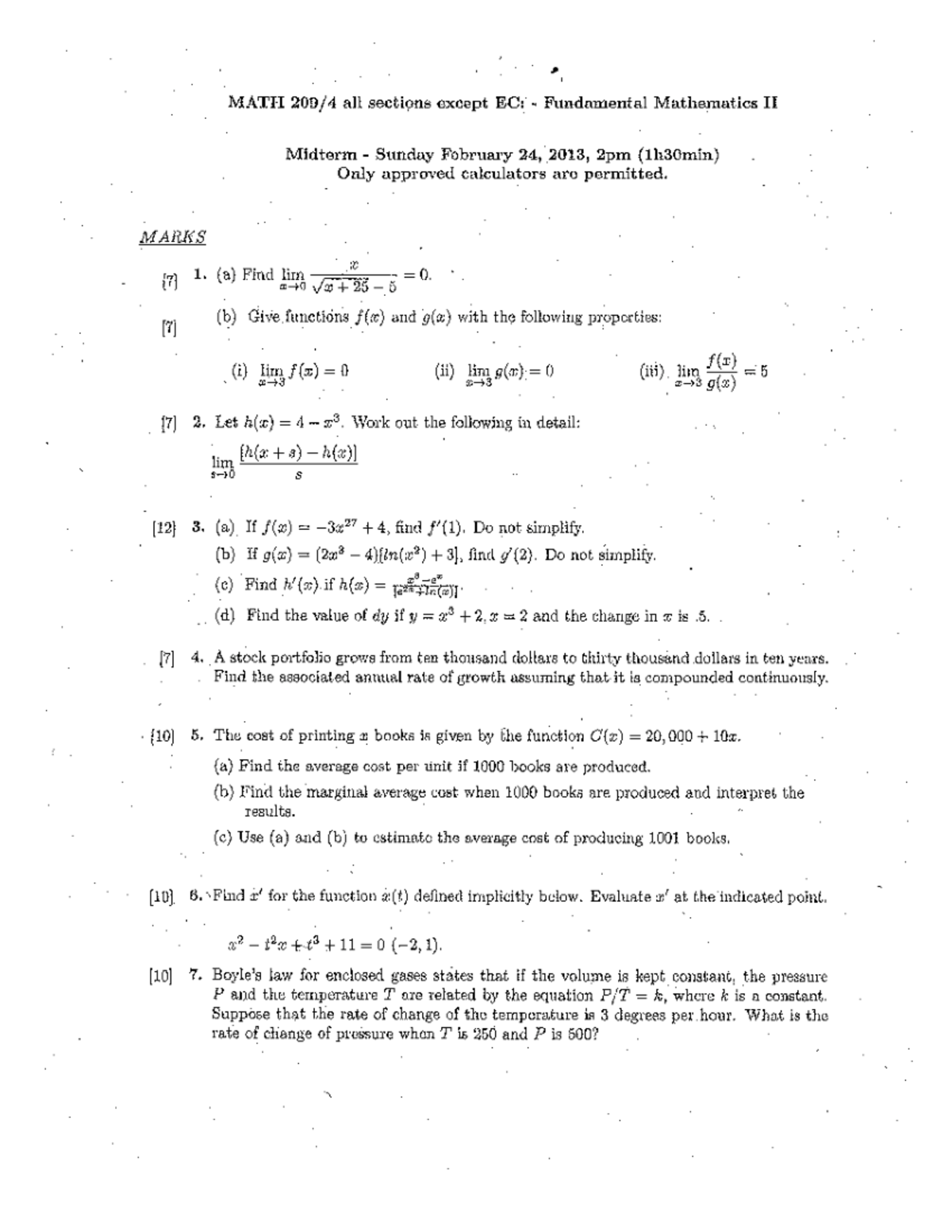 Exam 24 February 2013, questions - MATH 209 - Studocu