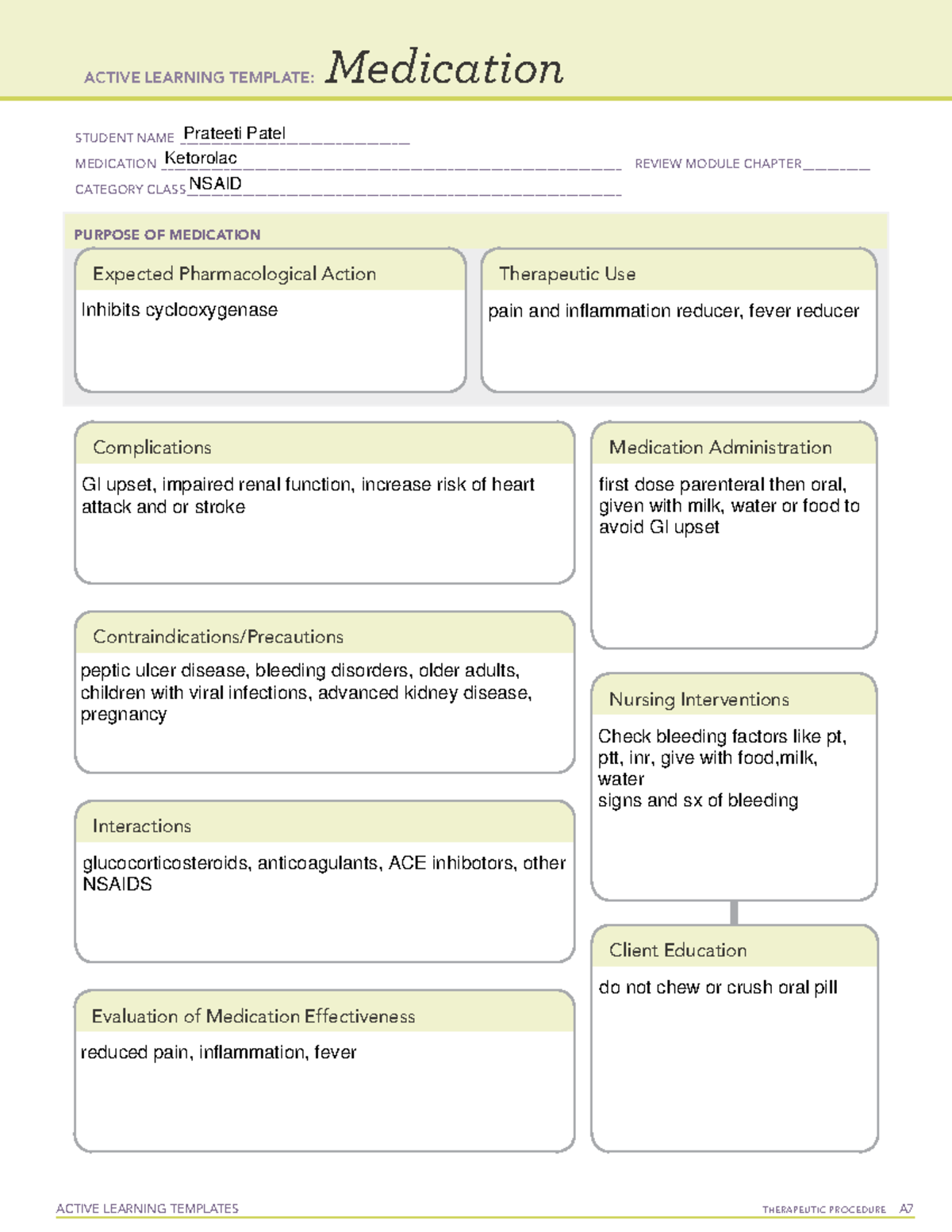 Ketorolac medcard - ACTIVE LEARNING TEMPLATES THERAPEUTIC PROCEDURE A ...