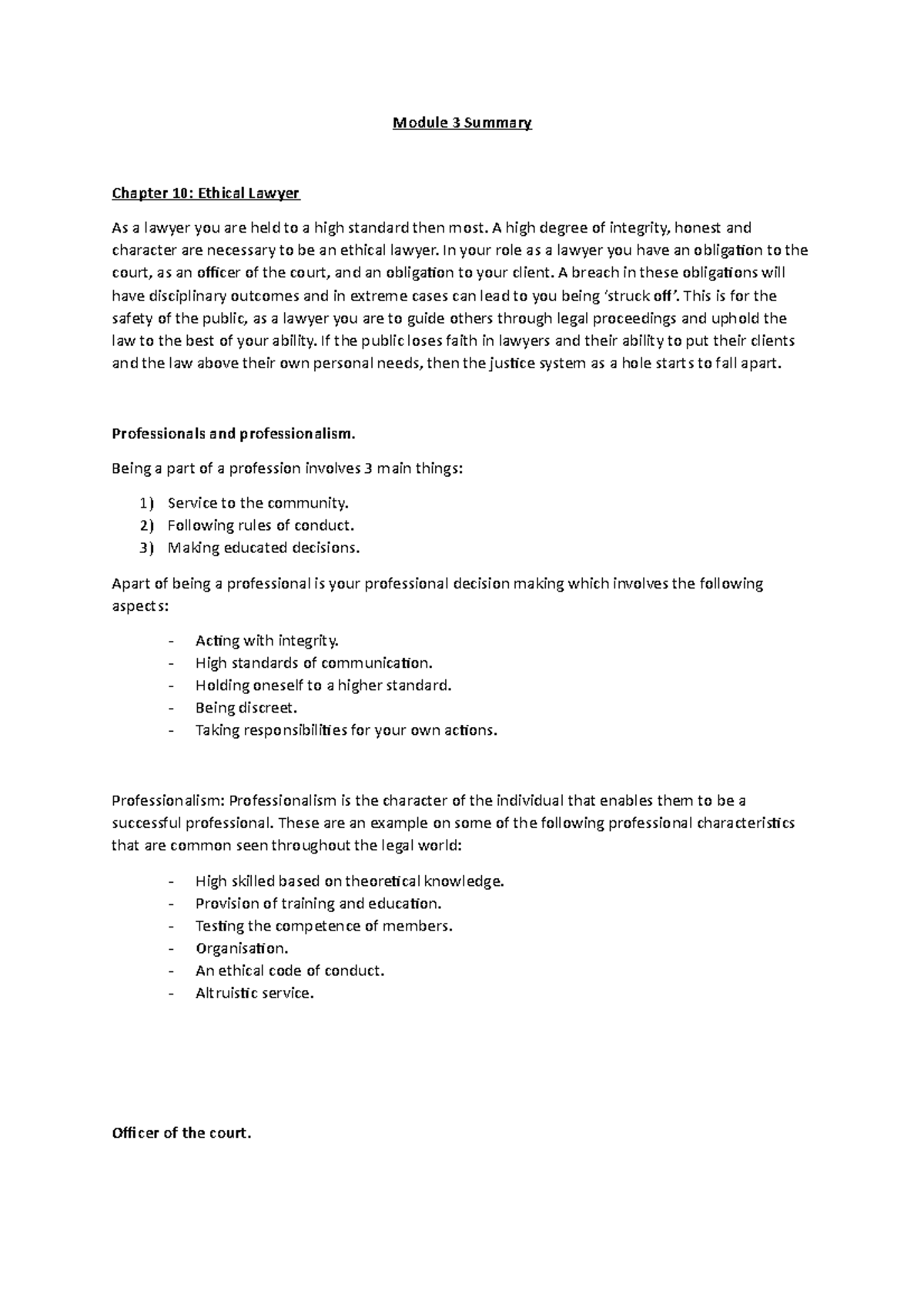 Legal Research - Week 3 Notes - Module 3 Summary Chapter 10: Ethical ...
