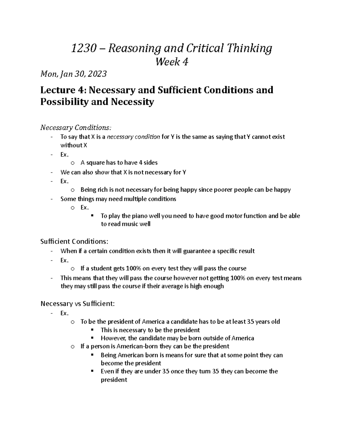 1230 Week 4 - Weekly Lecture Notes - 1230 – Reasoning and Critical ...